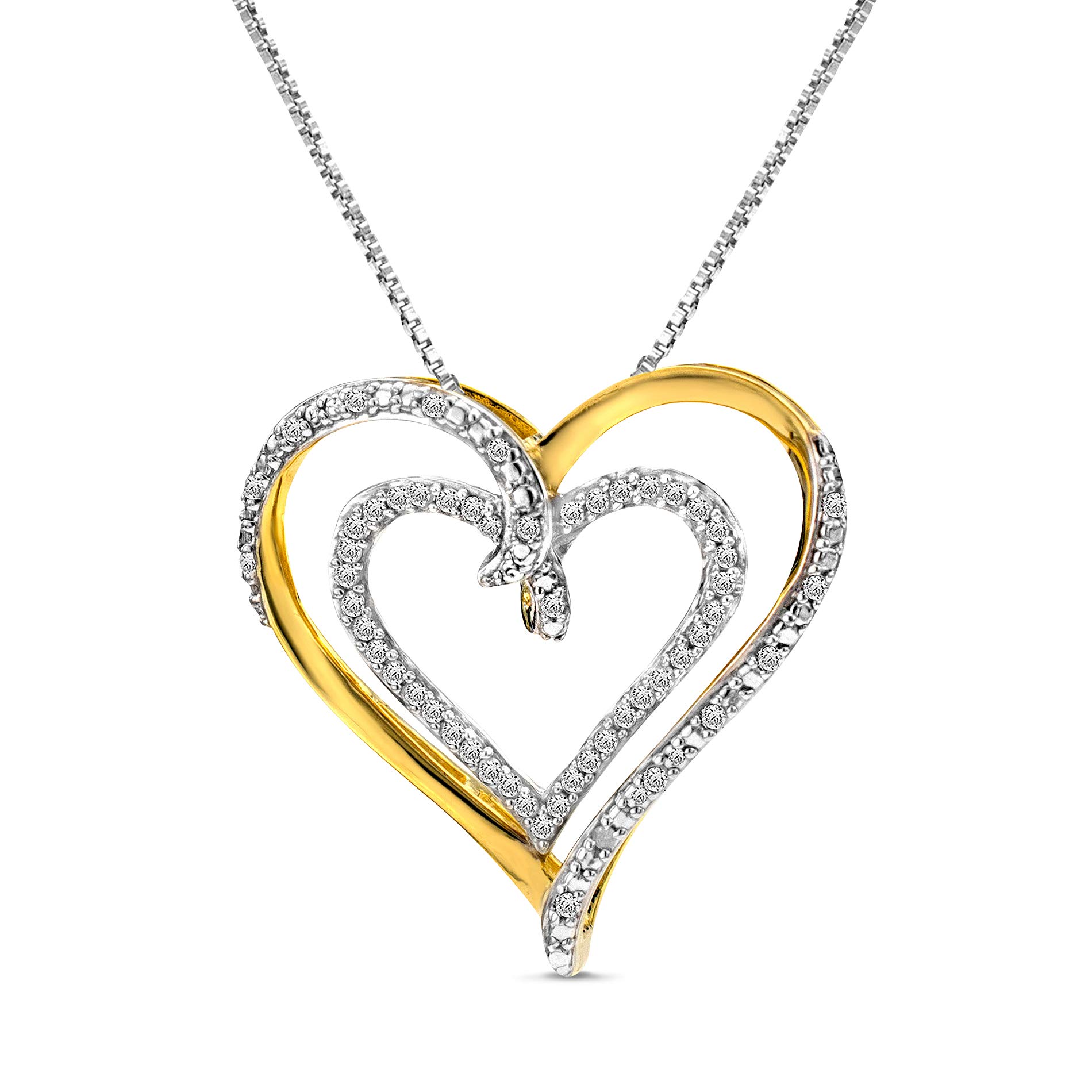 NATALIA DRAKE 1/3 Cttw Diamond Double Heart Necklace for Women in Yellow Gold Plated 925 Sterling Silver Color I-J/Clarity I2-I3