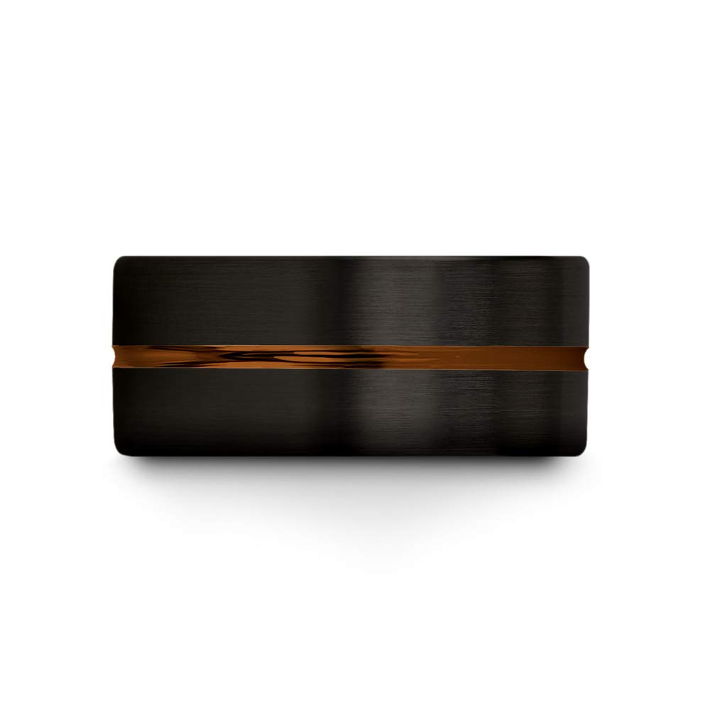P. Manoukian Tungsten Carbide Wedding Band Ring 12mm for Men Women Copper Center Line Black Interior with Flat Cut Brushed Polished Comfort Fit Anniversary Size 10.5