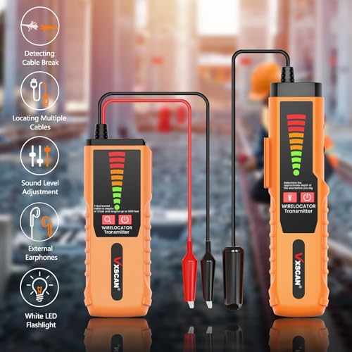 Underground Wire Tracer, VXSCAN F04 Wire Locator Tone Generator Kit and Probe with Earphone Cable Tester for Locating Breakage Cables Irrigation Wires (Orange)