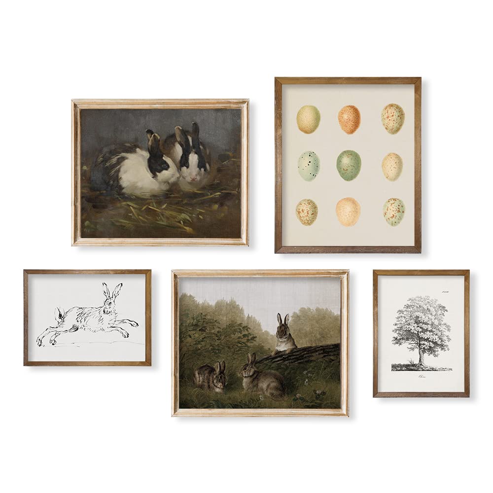 Spring Easter Bunny Wall Art - Vintage Rabbit Poster Print - Rustic French Country Decor - Modern Farmhouse Easter Eggs Decoration for Bedroom Living Room - Ornament Craft Gift for Women - Cottagecore