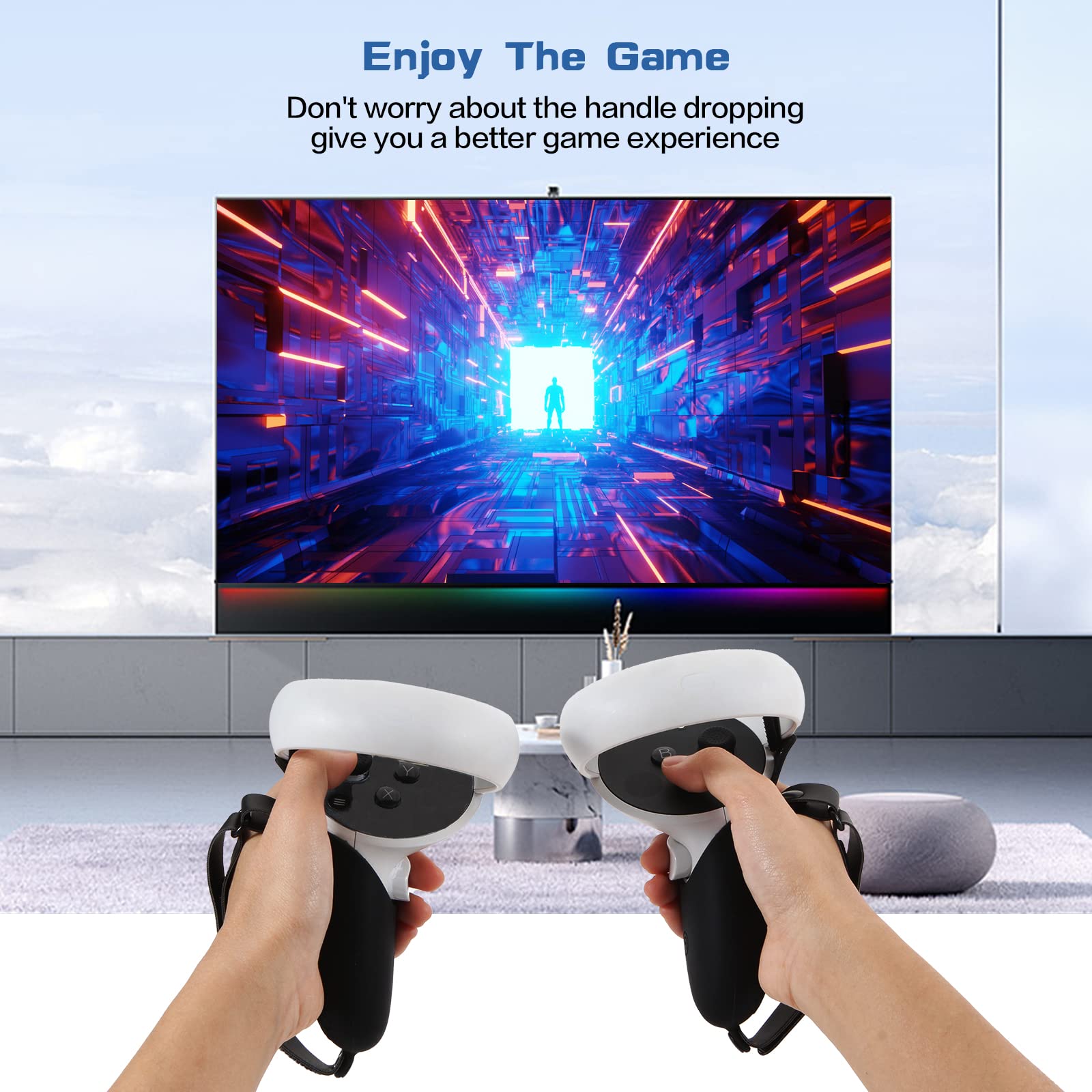 VR Controller Grips Cover with Anti-Throw Knuckle Strap +VR Face Cushion +Lens Protector Cover+Thumb Button Cap for Meta/Oculus Quest 2(Black)