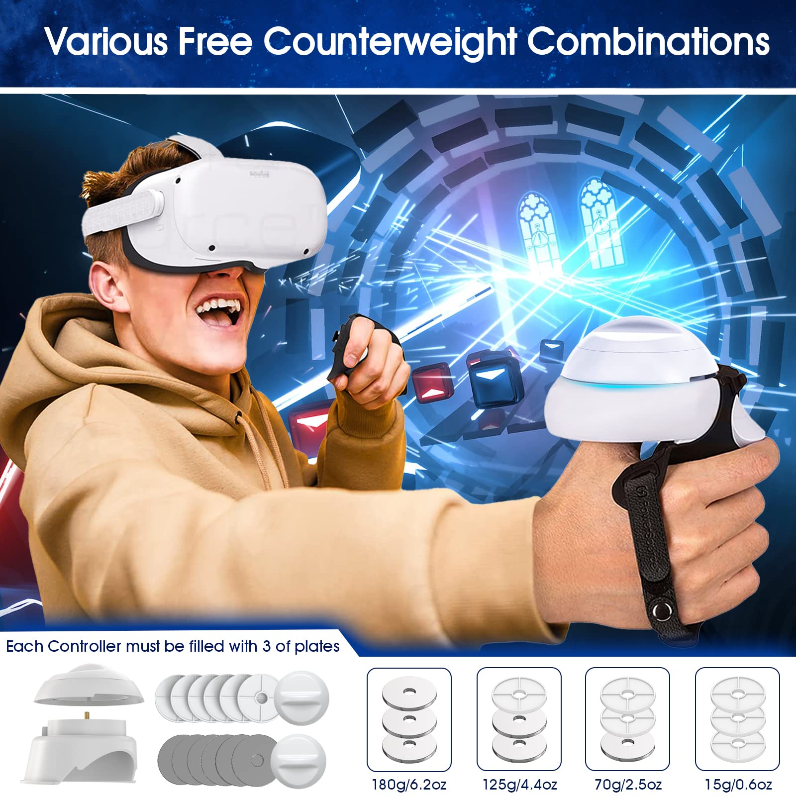 Weight Dumbbell for Oculus Quest 2, Adjustable Controller Weight Dumbbell Works Great for All VR Exercise & Game, VR Fitness Accessories for Quest 2(Controllers Not Included)