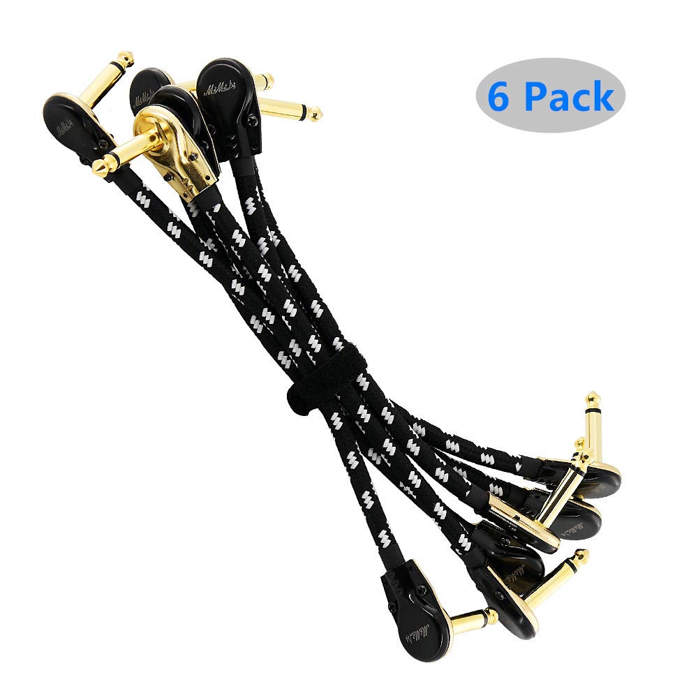 MIMIDI Flat Guitar Pedal Cable, 6 Inch Tweed Low Profile Guitar Patch Cables, TS 1/4 Inch Pancake Pedal Patch Cables Connectors PedalBoard Cable (6-Pack Flat Blackwhite)