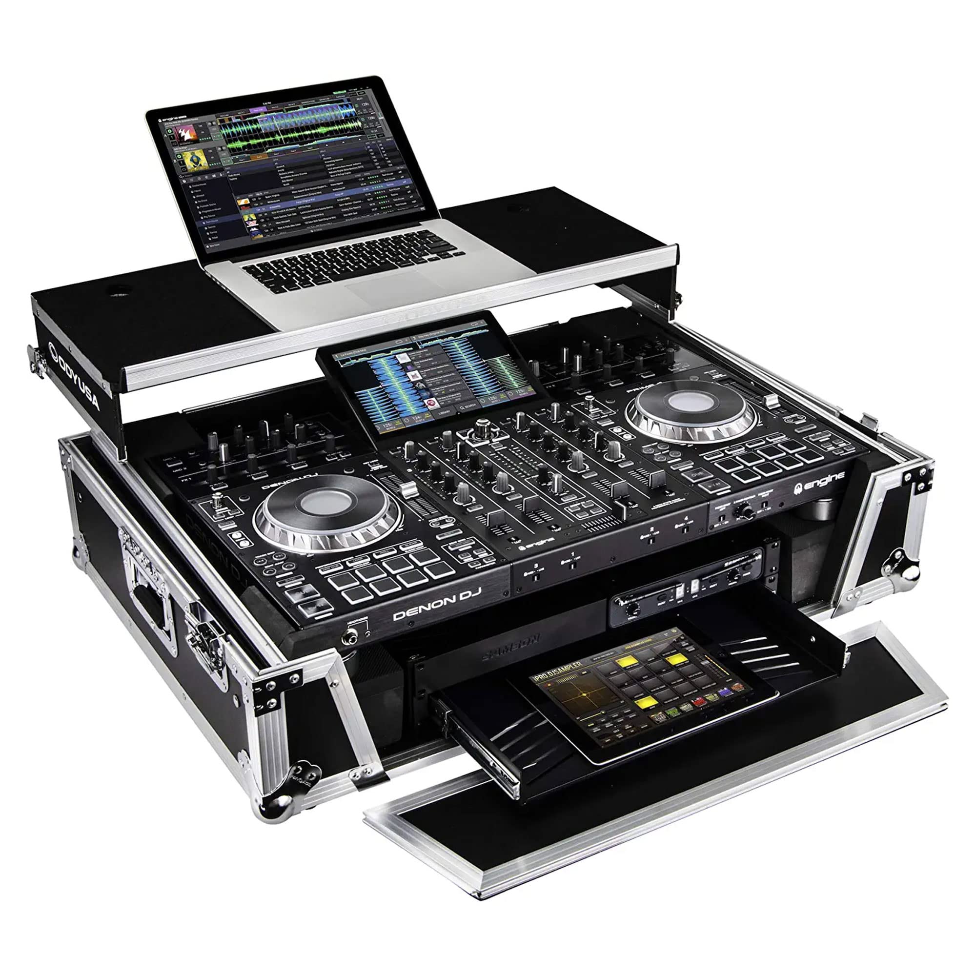 ODYSSEY FZGSPRIME4W2 Denon Prime 4 Flight Case with Patented Glide Laptop Platform & 2U Rack Spaces