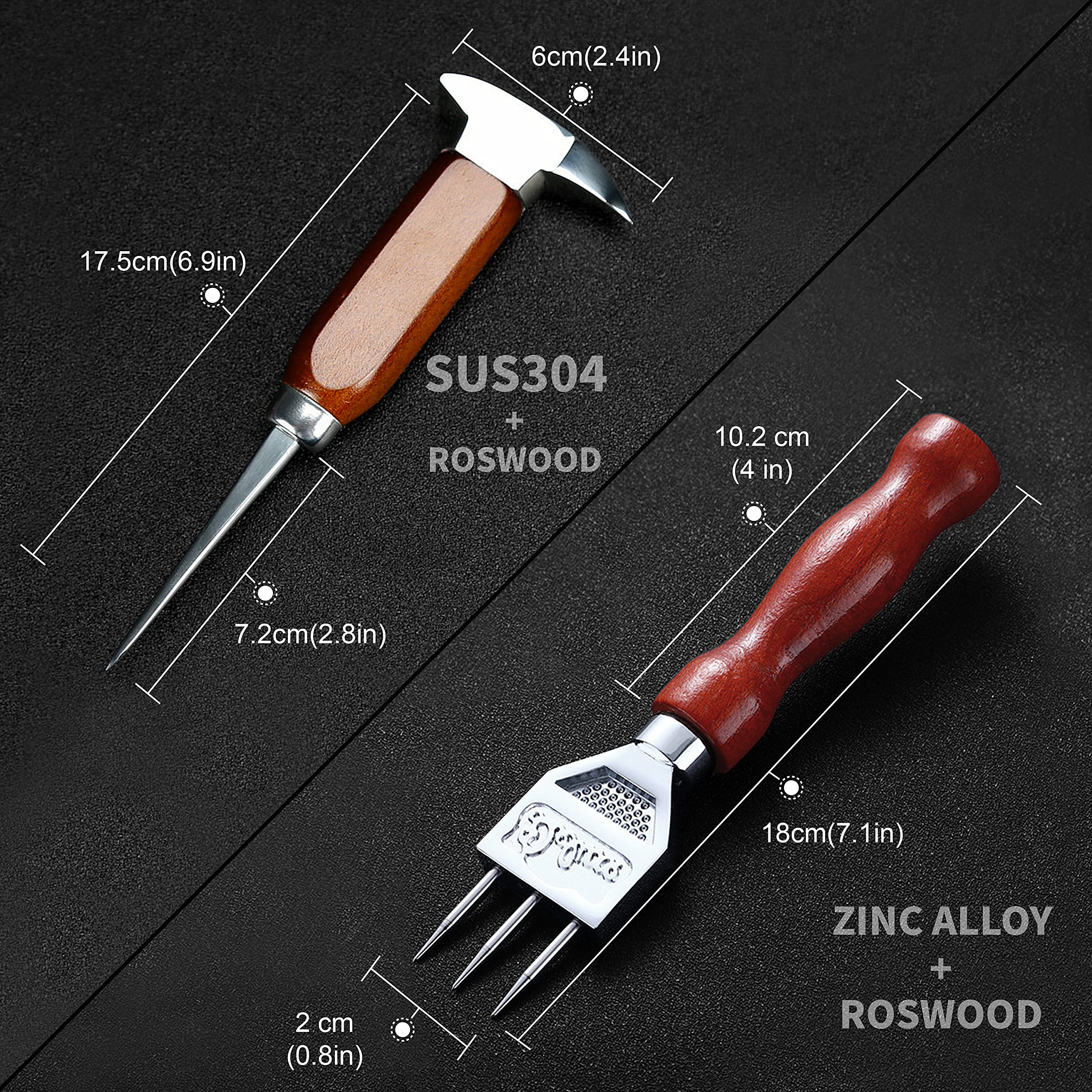 Stainless Steel Ice Pick Set, 7.2 Inch Ice Crusher and 6.8 Inch Dual-action Ice Chisel with Wood Handle, Japanese Style Ice Chipper,ideal for Kitchen, Bars, Bartender(2 Pick)