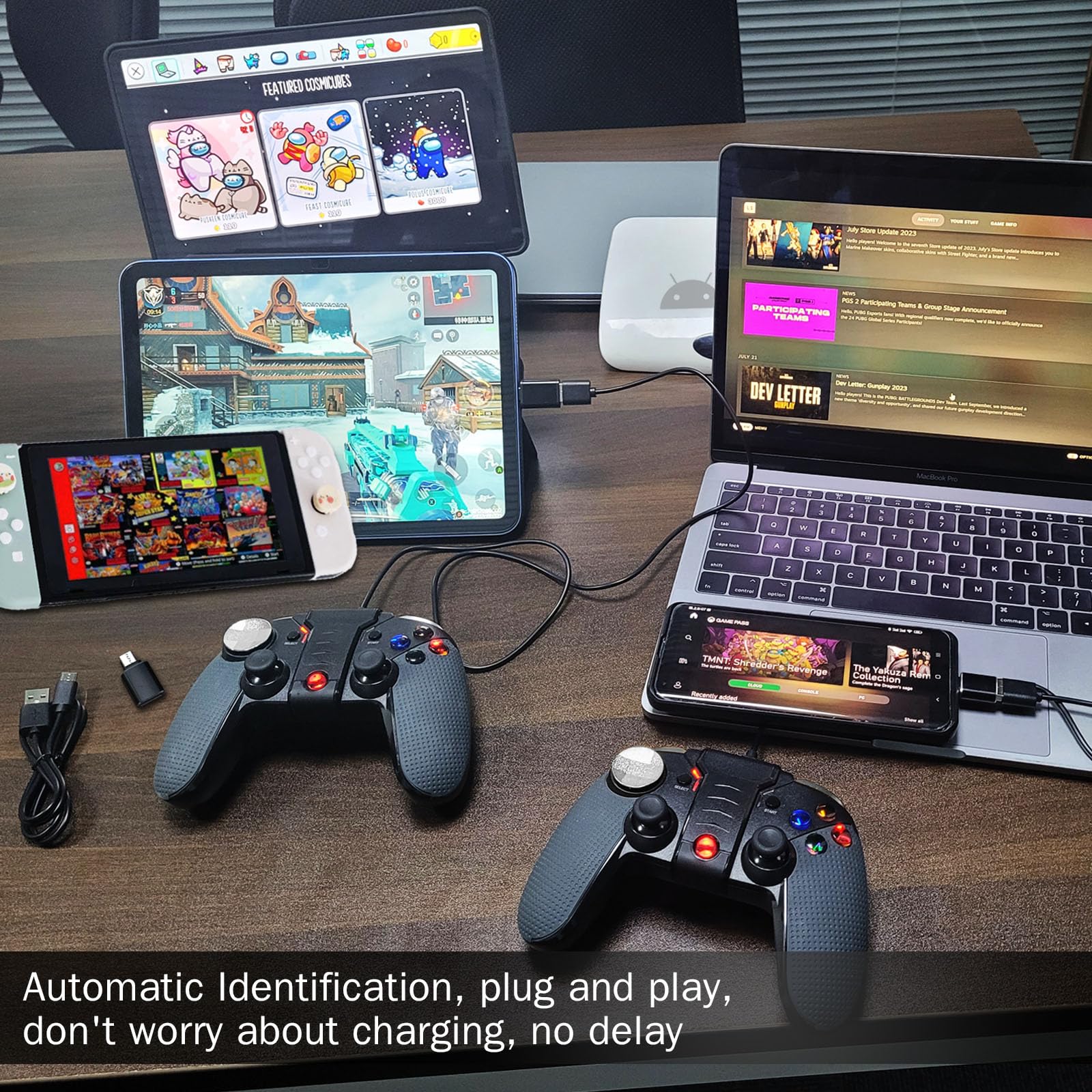 Wuzcon Wireless Controller for iOS, Android, Switch, PC, TV Box, Tesla, Apple Arcade MFi & Cloud Gaming. with Bluetooth/Phone Clip/2.4G Receiver/USB-C Adapter/Turbo/Vibration/6-Axis Gyro/Extra Dpad