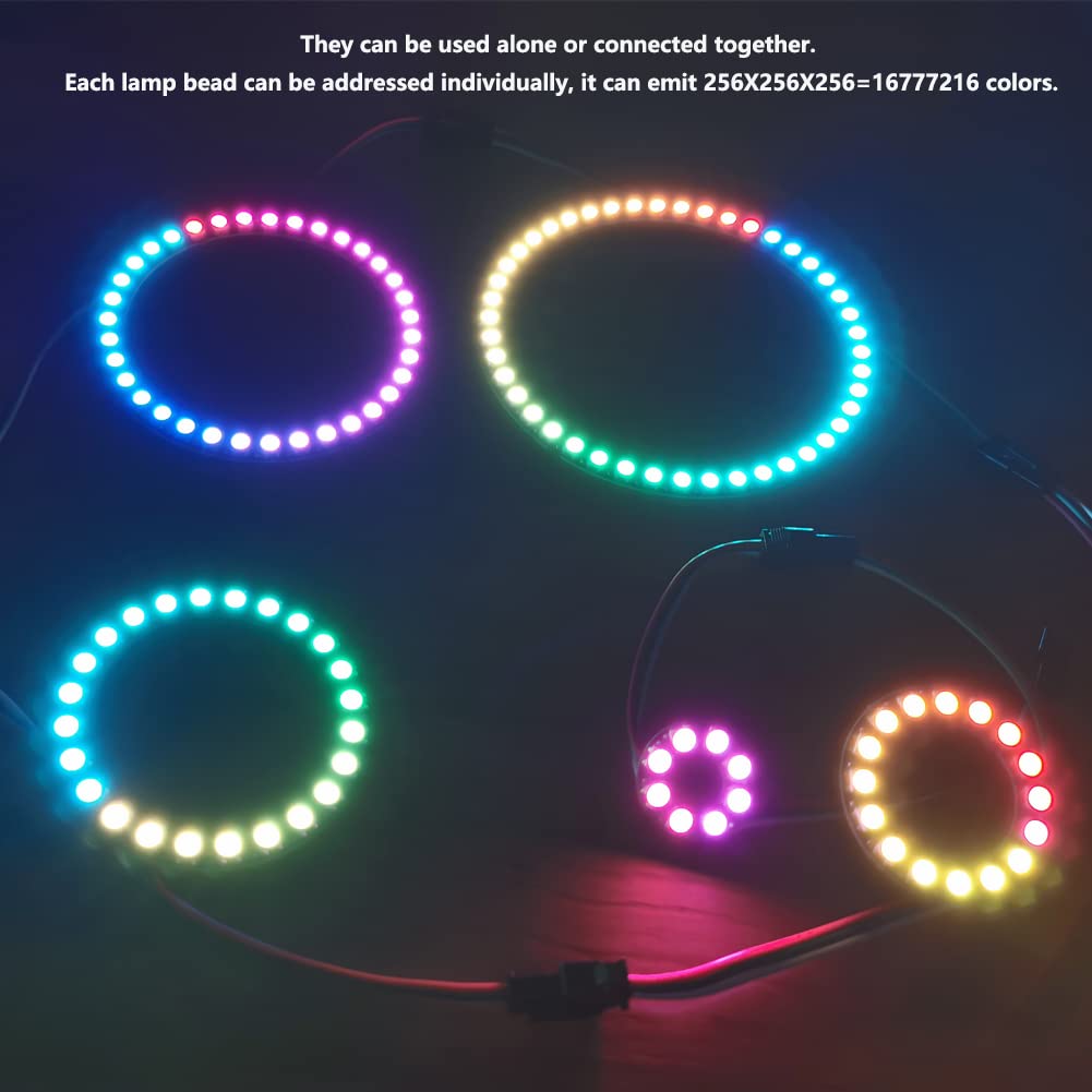 Stemedu 8 Bits Individually Addressable 5050 RGB LED Ring WS 2812B Pixel LED Lamp DC 5V Full Magic Color 8 LEDs Circle Light with Integrated Driver for Arduino Raspberry Pi ESP8266 (Pack of 2PCS)