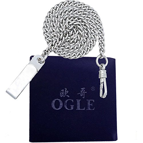 OGLE Vintage Waterproof Mirror Chain Black Fob Self Winding Automatic Skeleton Mechanical Waterproof Pocket Watch