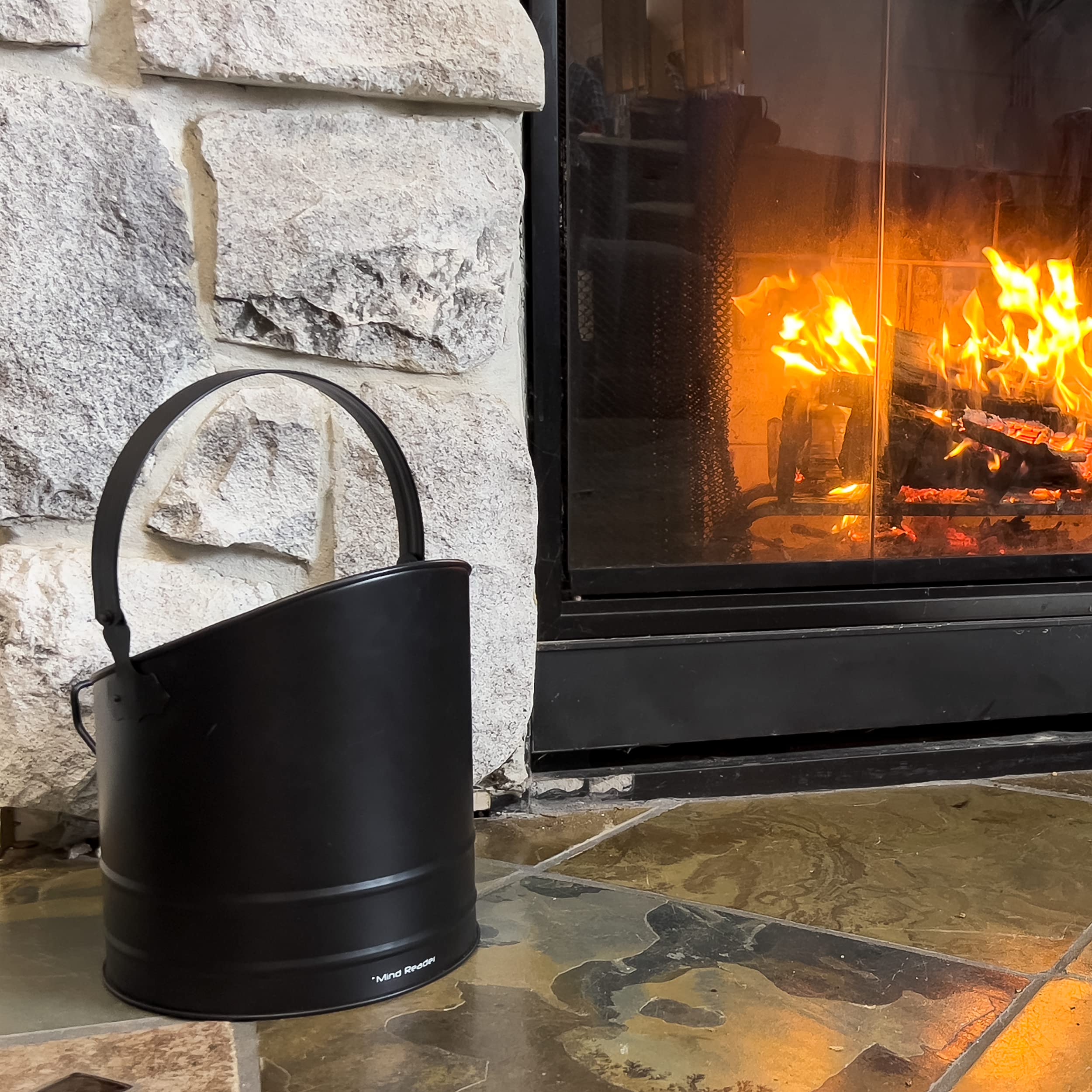 Mind Reader Ash Bucket, 6L (1.5 gal) Capacity, Wood Stove Fireplace Accessories, Metal, 9" L x 9" W x 10.5" H, Large, Black
