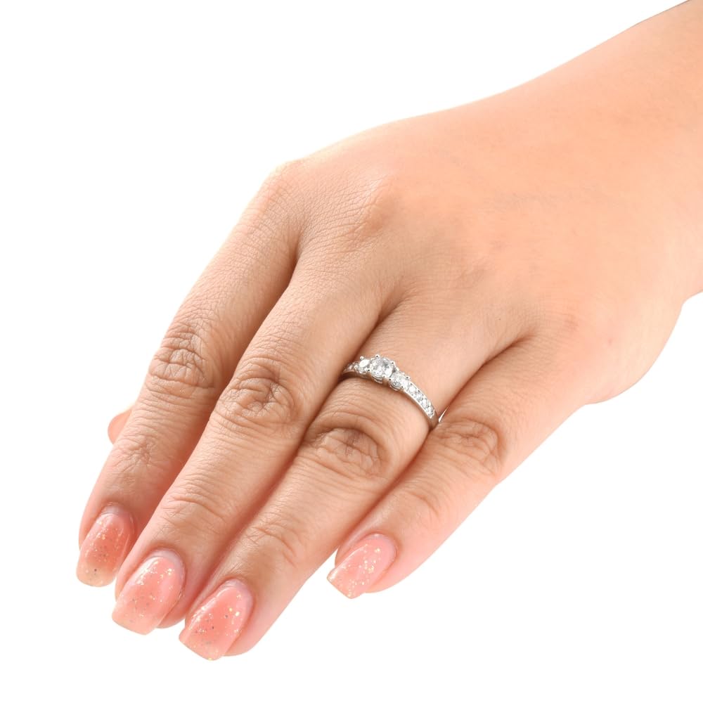 P3 POMPEII3 3/4ct Three Stone Round Diamond Engagement Ring 14K White Gold - Size 10
