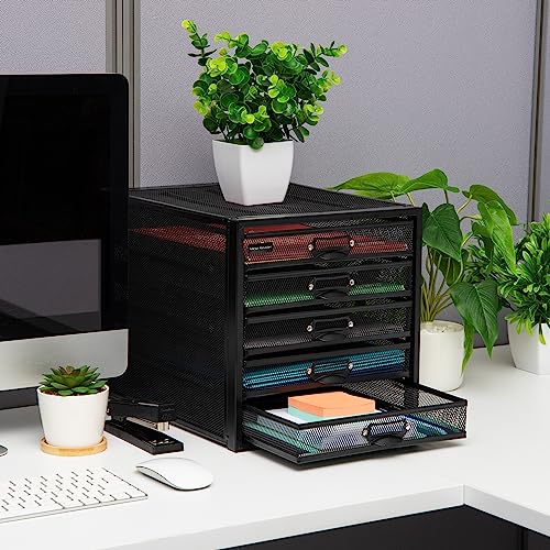 Mind Reader File Storage Drawers, Desk Organizer, Multi-Purpose, Crafts, Office, Metal Mesh, 11"L x 14"W x 11"H, Black, 5 Drawer