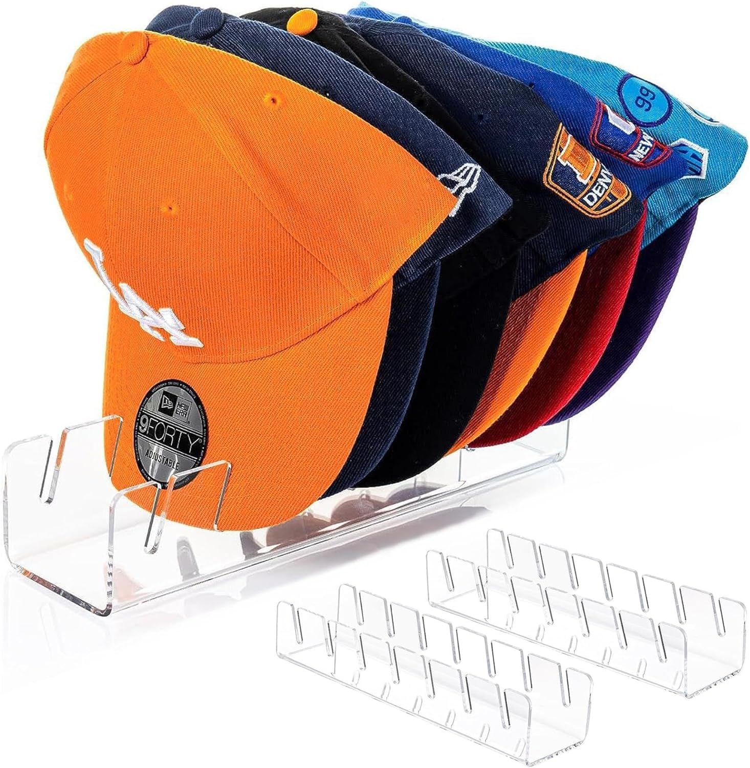 WEERSHUN Hat Stand for Baseball Caps Display and Organizer - 2 Pack, No Install Acrylic Hat Holder for 14 Baseball Caps for Bedroom, Closet, Dresser