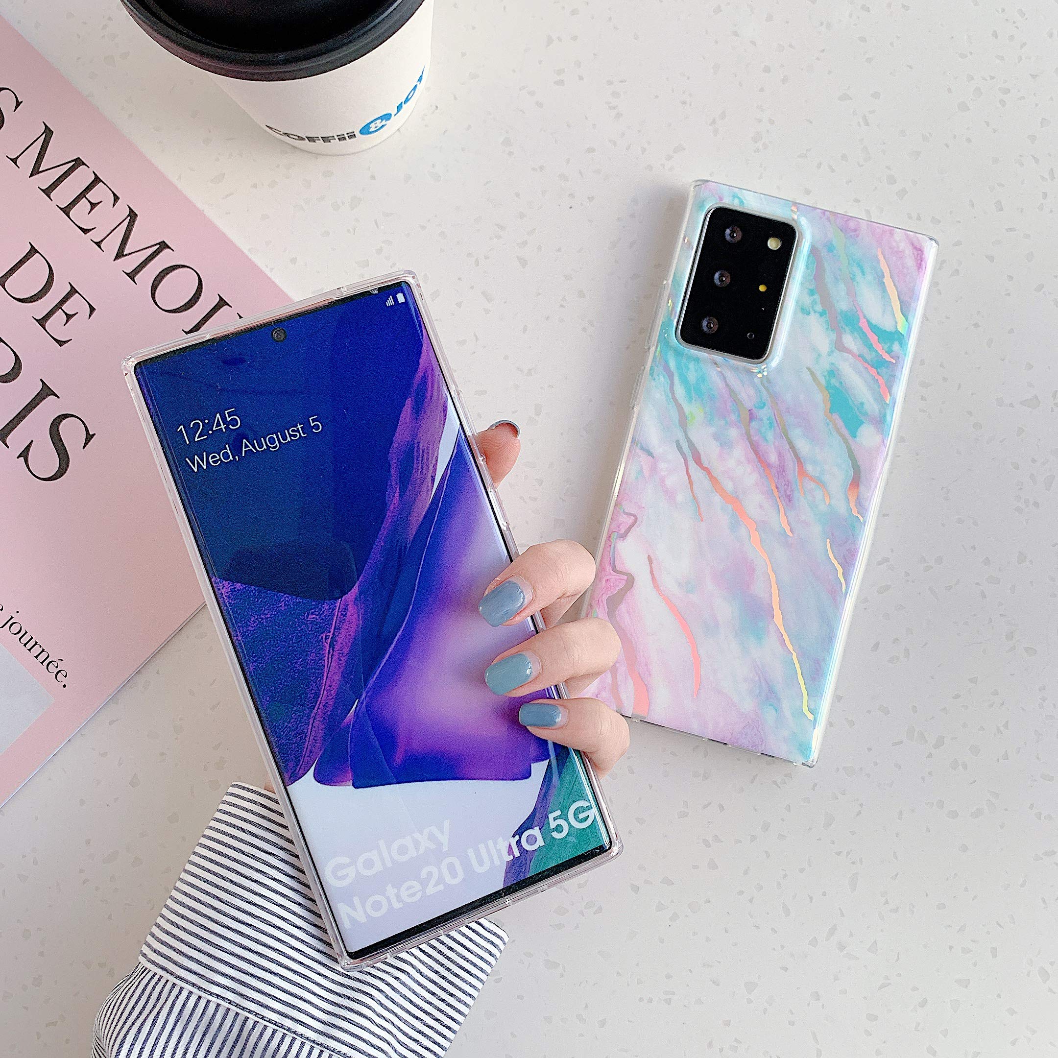 NC Compatible with Galaxy Note 20 Ultra Case Marble Phone Case for Women Girls Sparkle Glitter Slim Fit Silicone TPU Bumper Shockproof Protective Cover Case for Galaxy Note 20 Ultra-Pink