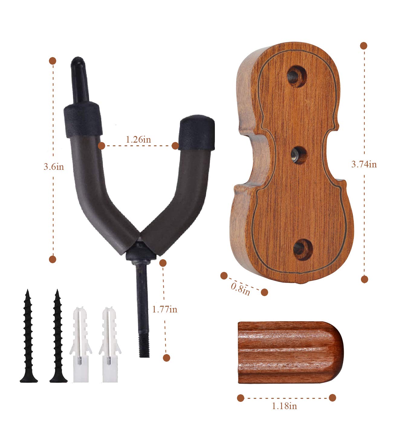 PUNK Violin Viola Wall Mount Hanger,Violin Viola Hook,Mahogany Violin holder,with Bow Hook,Home & Studio Wall Mount Violin Hangers (Mahogany)