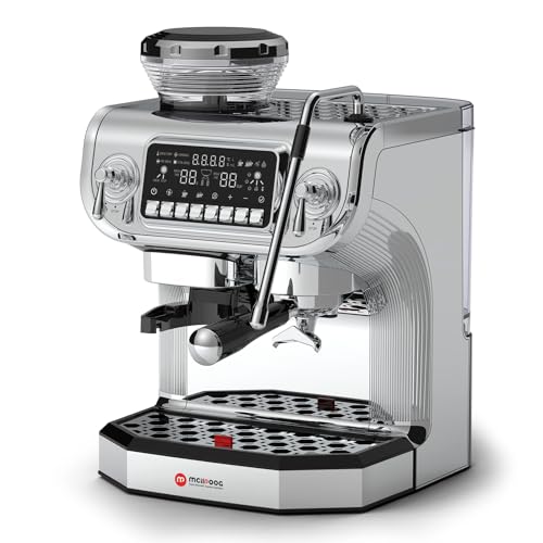 Mcilpoog TC530 Espresso Machine with Milk Frother,Semi Automatic Coffee Machine with Grinder,Easy To Use Espresso Coffee Maker with 5.5 inch Large Screen,15 Bar Pressure Pump,PID Temperature Control.