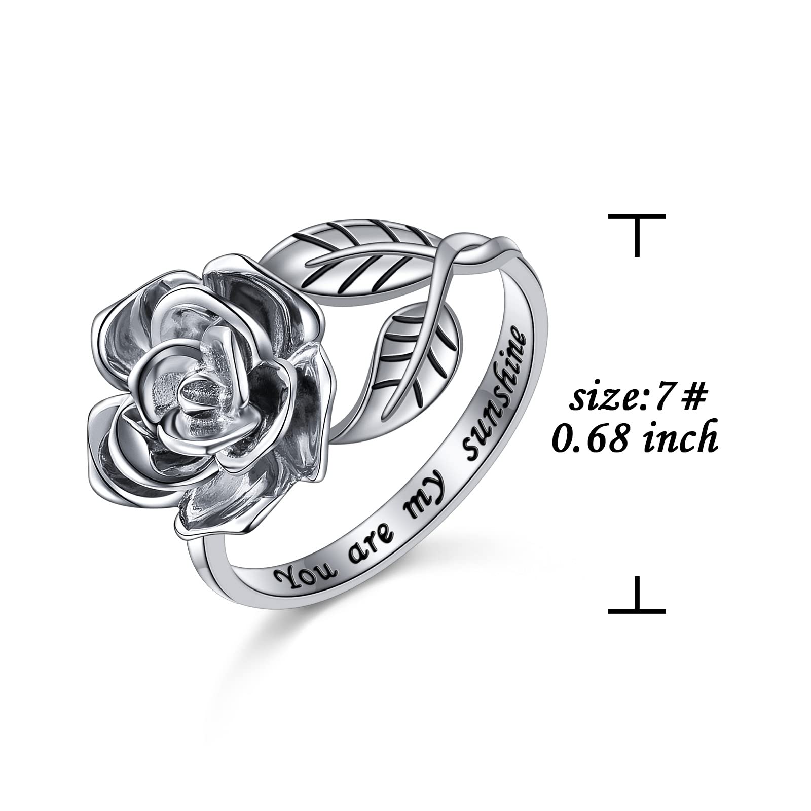 Rose Flower Ring for Women S925 Sterling Silver Adjustable Wrap Open Promise Anniversary Ring Jewelry You Are My Sunshine Gift