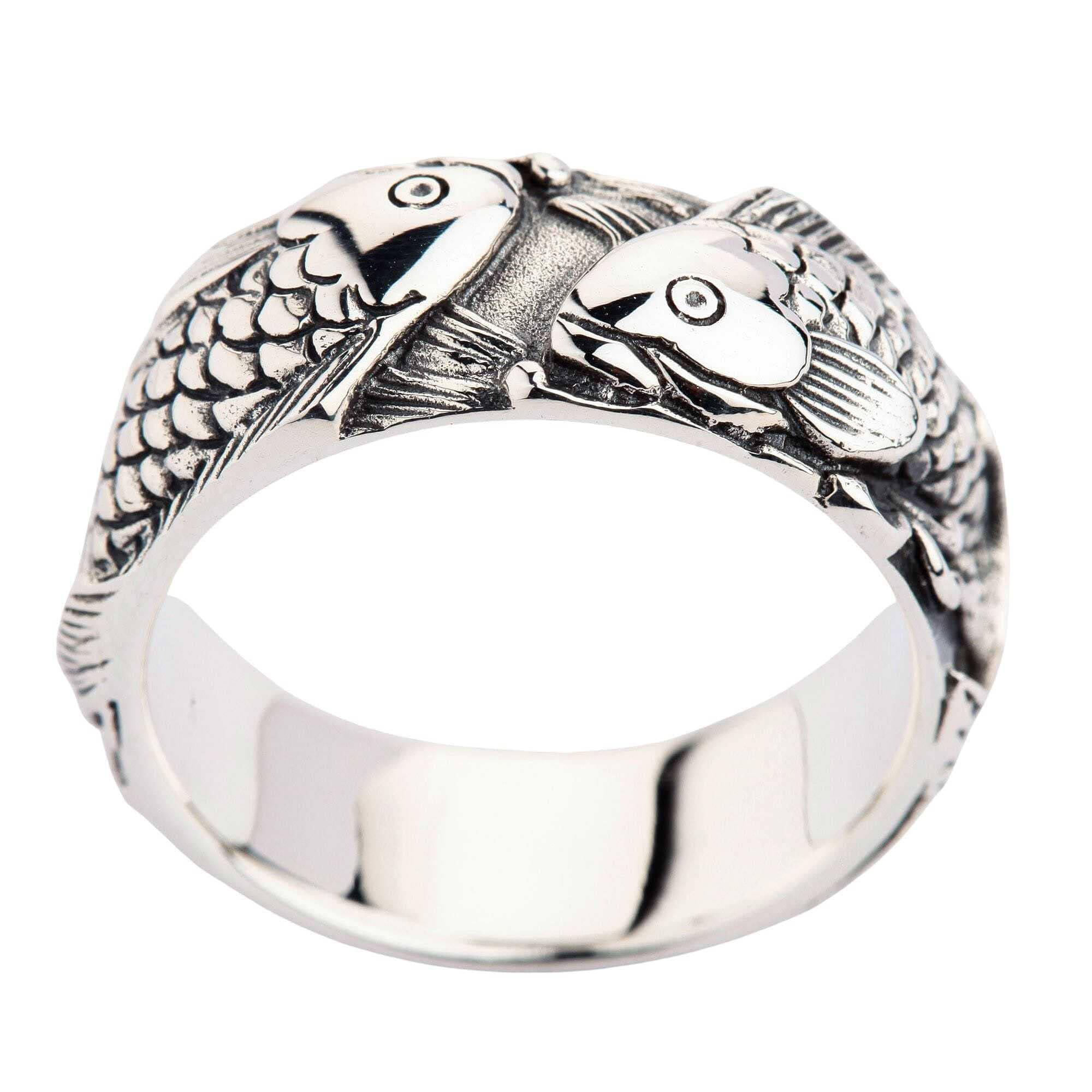 Sterling 925 Silver Japanese Koi Fish Wedding Band Rings Size 9.5