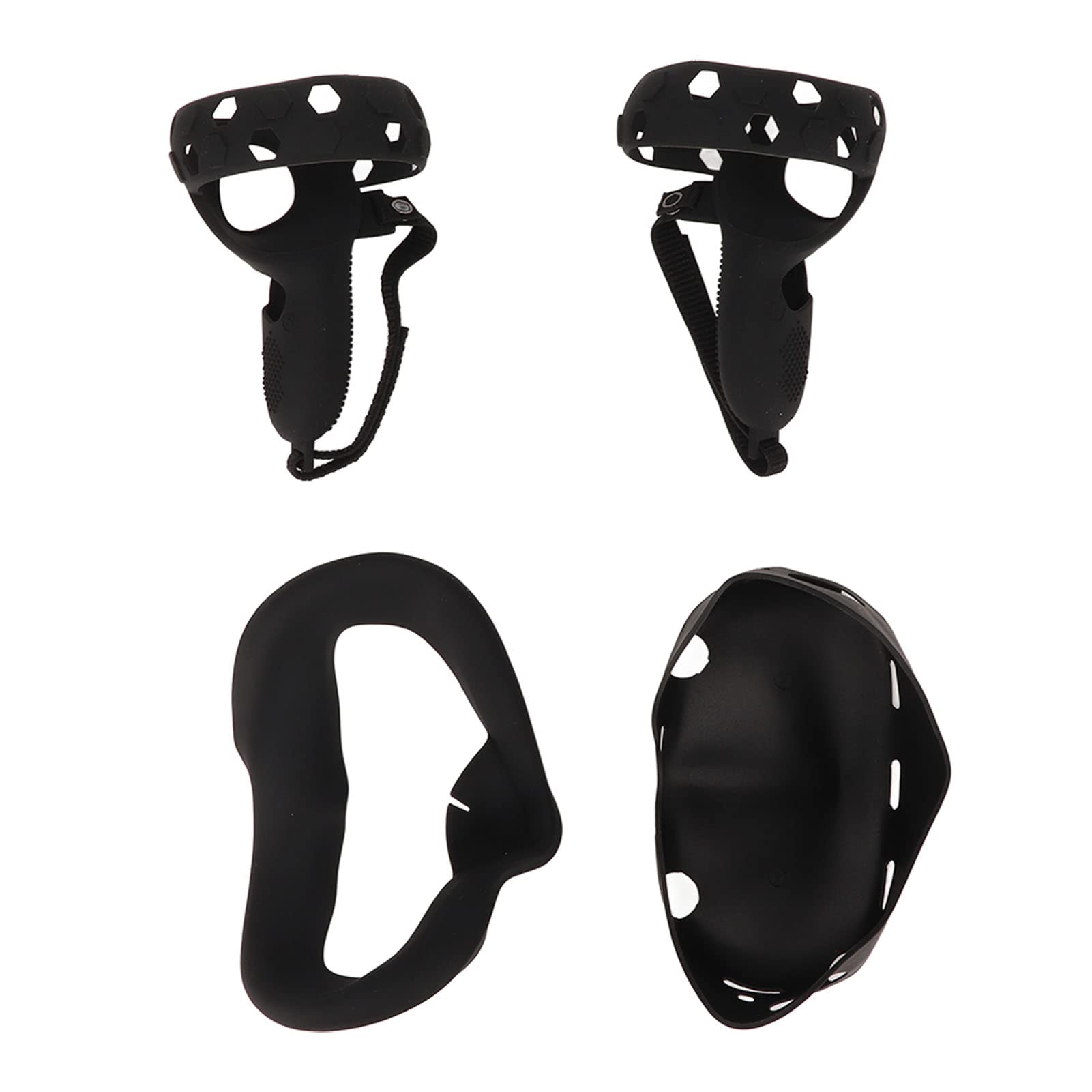 VR Silicone Cover Set for Quest 2,VR Accessories with Shell Cover, Controller Grip Cover, Face Cover, Eye Cover, VR Host Sleeve, Shakes Stick, Black