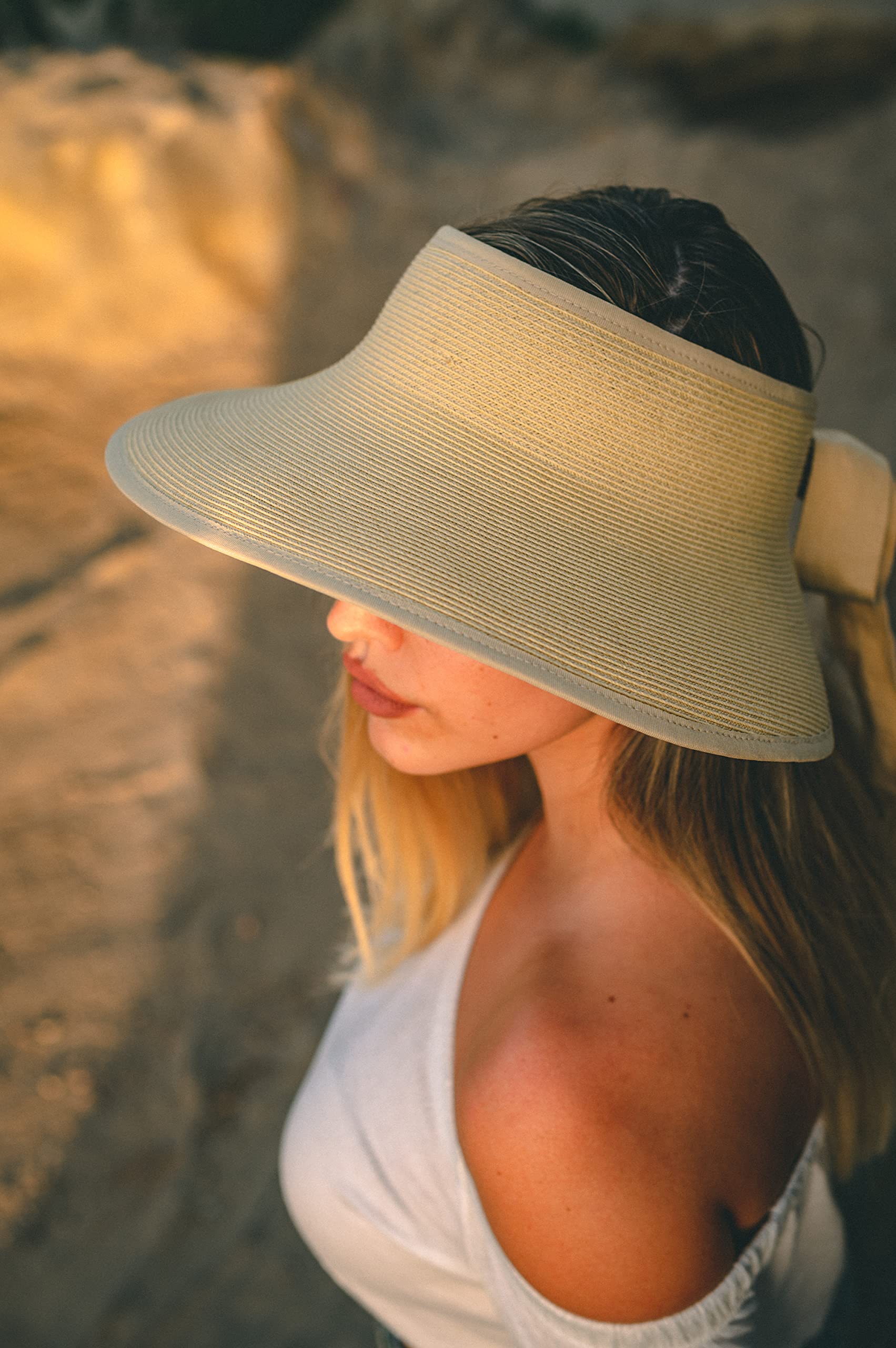 Pineapple&Star Vienna Visor Women's Summer Sun Straw Foldable Hat UPF 50+ (Beige)