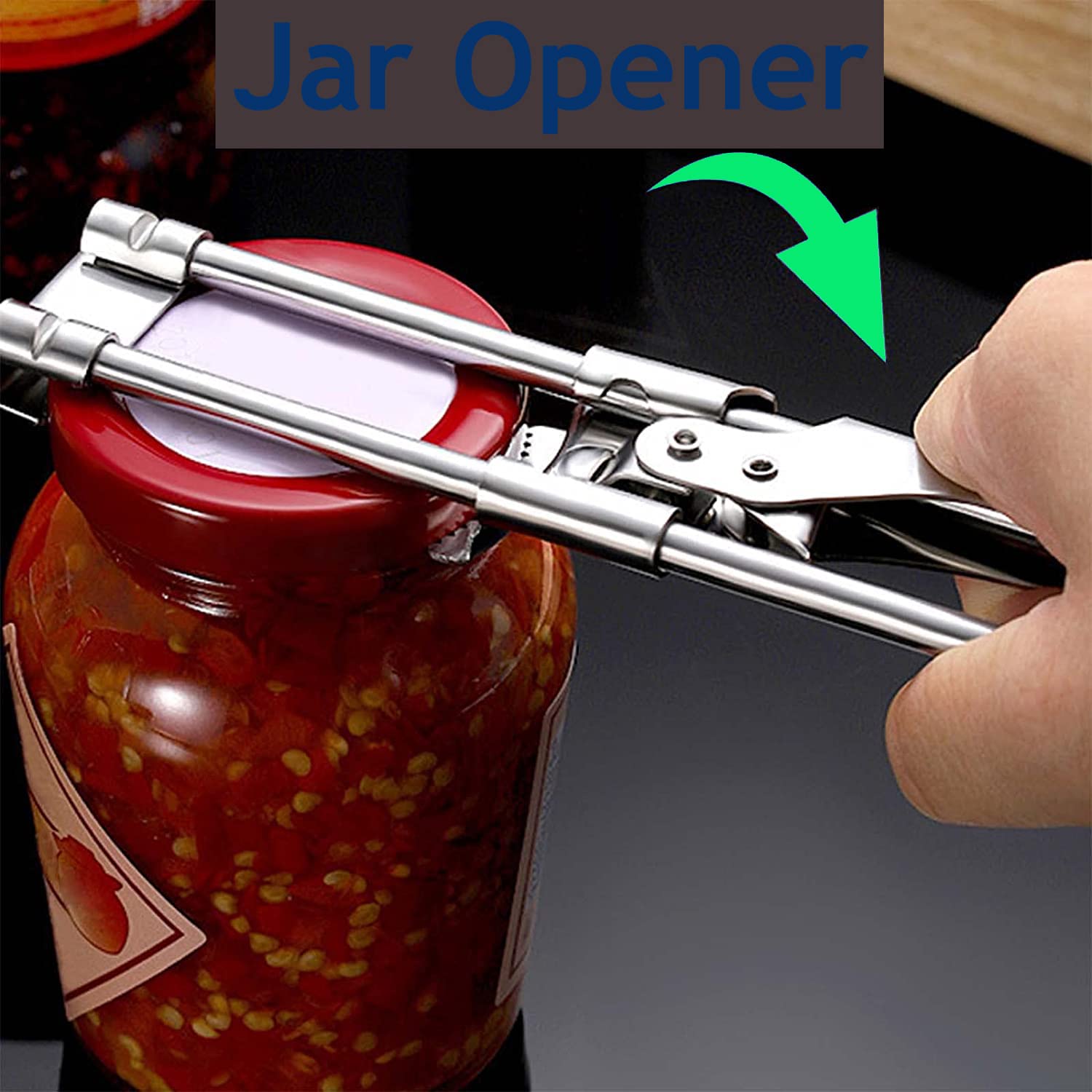Stainless Steel Jar Opener, with Bottle Opener Keychain, Jar Opener for Weak Hands, Jar Opener for Seniors with Arthritis, Adjustable Stainless Steel Can Opener Kitchen Accessories