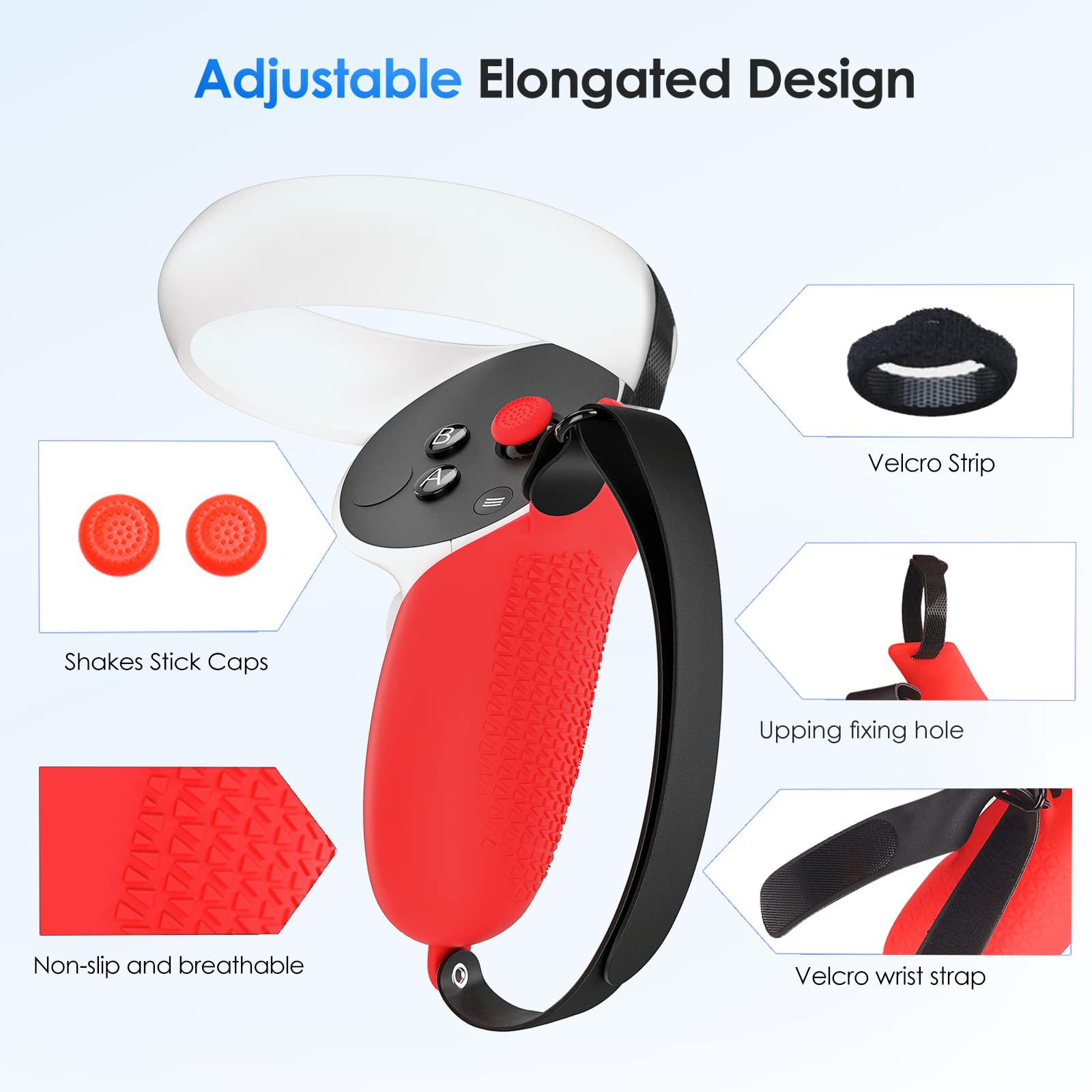 YRXVW Controller Grips Cover for Oculus Quest 2, Silicone Hand Grips Unibody Design with Adjustable Knuckle Strap Accessories Compatible with Quest 2 (Red)