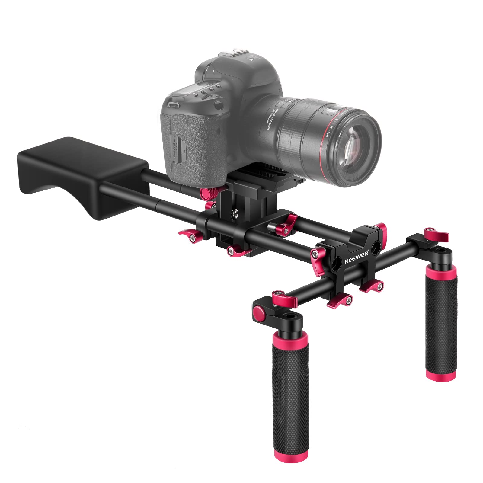 Neewer Camera Shoulder Rig, Video Film Making System Kit for DSLR Camera and Camcorder with Soft Rubber Shoulder Pad and Dual Hand Grips, Compatible with Canon/Nikon/Sony, etc (Red + Black)
