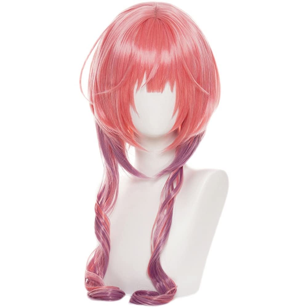 SisiruKou Double Tail Gradient Pink Purple Women Anime Wigs Halloween Cosplay Costume Wigs(Need styling)