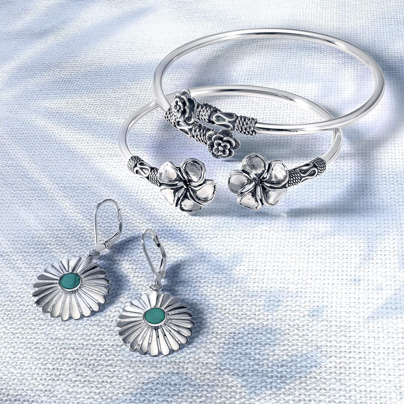 Native American South Western Concho Carved Petal Flower Blossom Blue Turquoise Lever Back Dangle Earrings Women .925 Sterling Silver