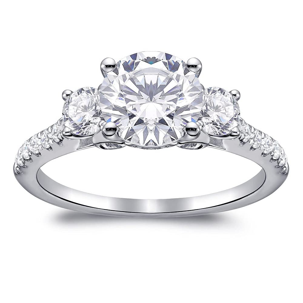 Simulation D Color 2 Carat Moissanite Three Round Diamonds Engagement Wedding Eternal Diamond Ring for Women (US Code 6-9) (6)