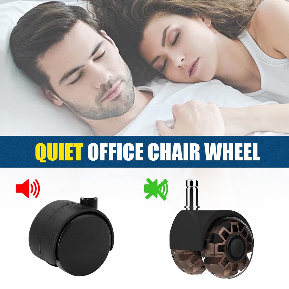 Office Chair Caster Wheels, Set of 5, Heavy Duty Chair Wheels for Hardwood, Carpet -Quiet & Smooth Gliding 2 Inch Office Chair Rubber Caster Wheels(Brown)