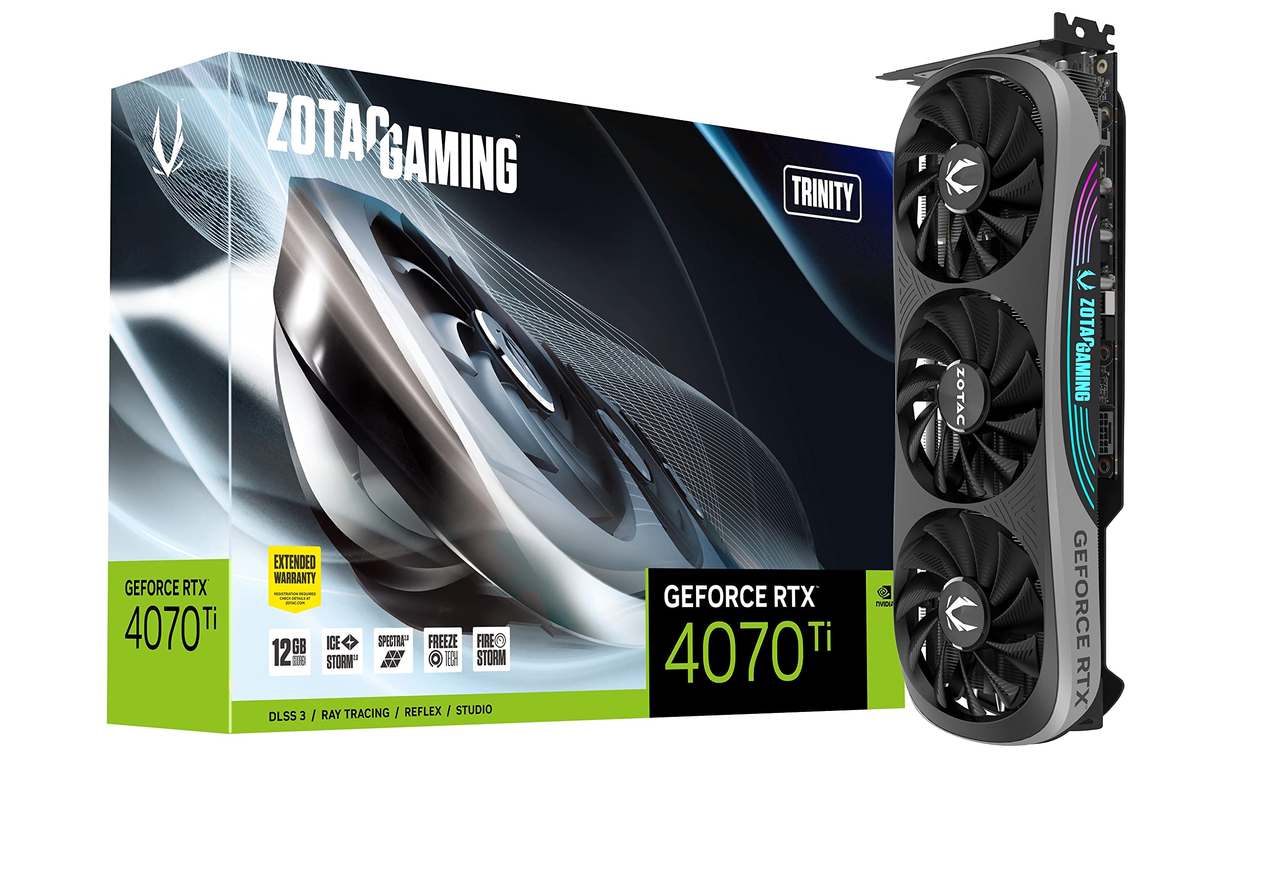 ZOTAC Gaming GeForce RTX 4070 Ti Trinity DLSS 3 12GB GDDR6X 192-bit 21 Gbps PCIE 4.0 Gaming Graphics Card, IceStorm 2.0 Advanced Cooling, Spectra 2.0 RGB Lighting, ZT-D40710D-10P