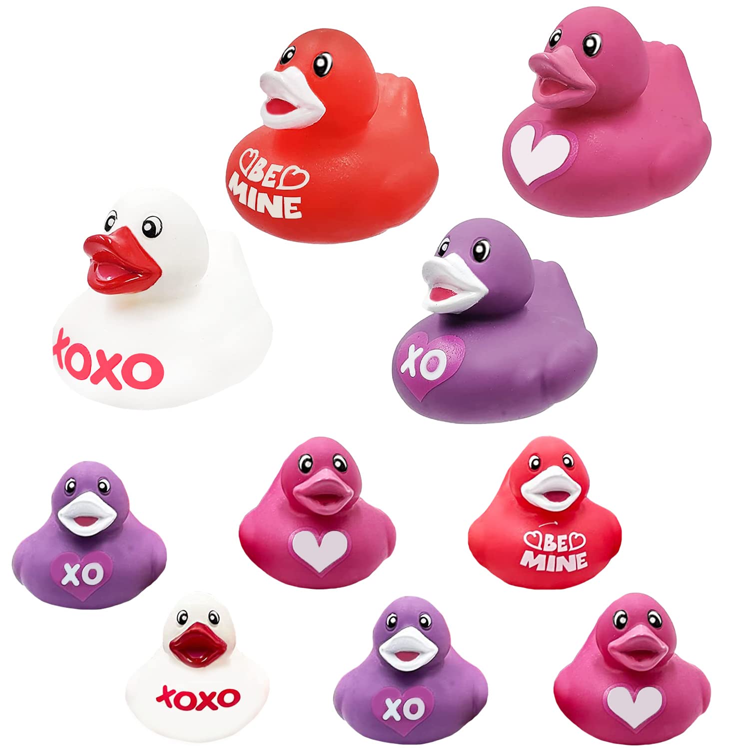 Valentine's Day Rubber Duck Toy Duckies for Kids, Four Solid Colors with Salutations, Bath Birthday Gifts Baby Showers Classroom Summer Beach and Pool Activity, 2" (6 Pack)