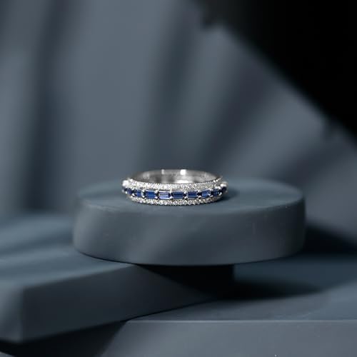 Rosec Jewels Certified Lab Grown Blue Sapphire Eternity Band Ring, Sapphire Diamond Band, Wedding Anniversary Ring, 14K White Gold, Size:US 10.50