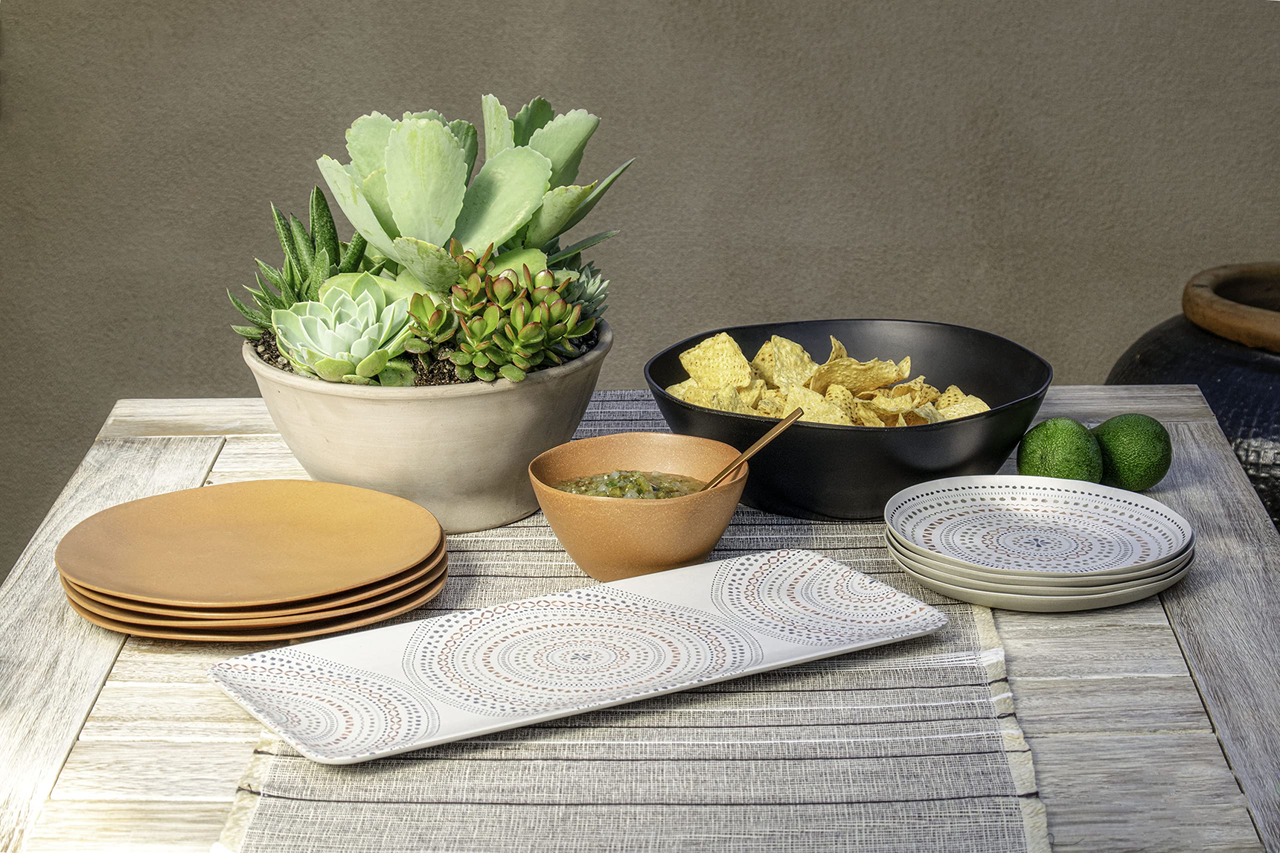TarHong Planta Artisan Solids Low Bowl, Planta (Majority Plant Based with Melamine Binder), Shatterproof, Indoor/Outdoor Entertaining, Matte Birch, Set of 6