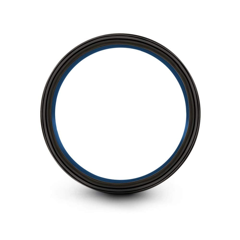 P. Manoukian Tungsten Carbide Wedding Band Ring 4mm for Men Women Blue Interior with Black Grey Exterior Flat Cut Brushed Polished Comfort Fit Anniversary Size 8