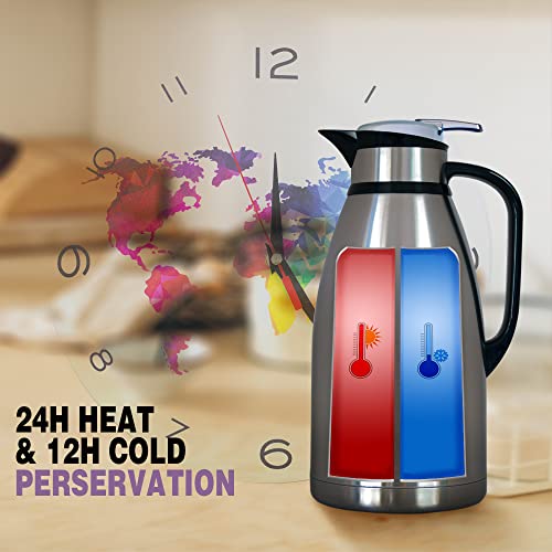 Thermal Coffee Carafe 102OZ, Goteble Double Wall Vacuum Flask, 3L Large Capacity Suitable for Large Family and Small Party Silver