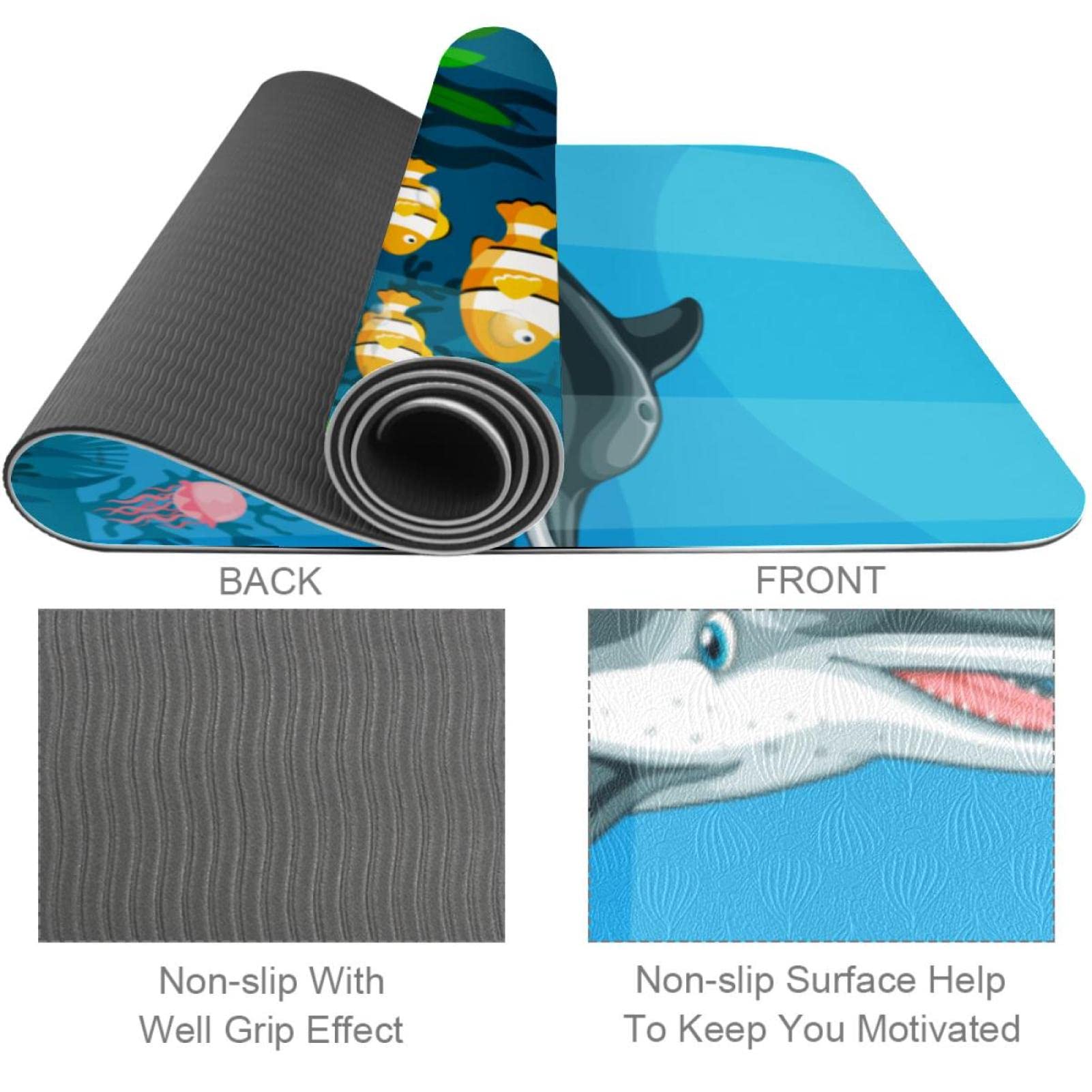 Yoga Mat, Yoga Mats for Home Workout, Workout Mat, Exercise Mats, Pilates Mat, Sea Animals Ocean Plants