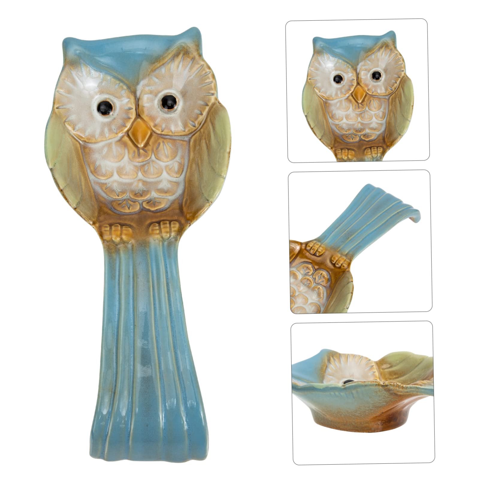 Yardwe Owl Spoon Holder Decorating Tools Buffet Serving Utensils Soup Spoons Ceramic Utensil Rest Dish Ceramic Ladle Rest Owl Spoon Rest Ceramic Scoop Holders Ceramic Spoon Rest Blue Fork