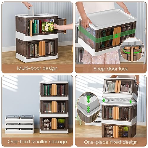 Satibano Collapsible Storage Bins - Stackable Closet Trunk Organizers and Storage Cabinet,Shoe Organizer, 8.5Gal Plastic Folding Storage Bins with Lids and Doors,Toy box with Wheels(1 Pack)