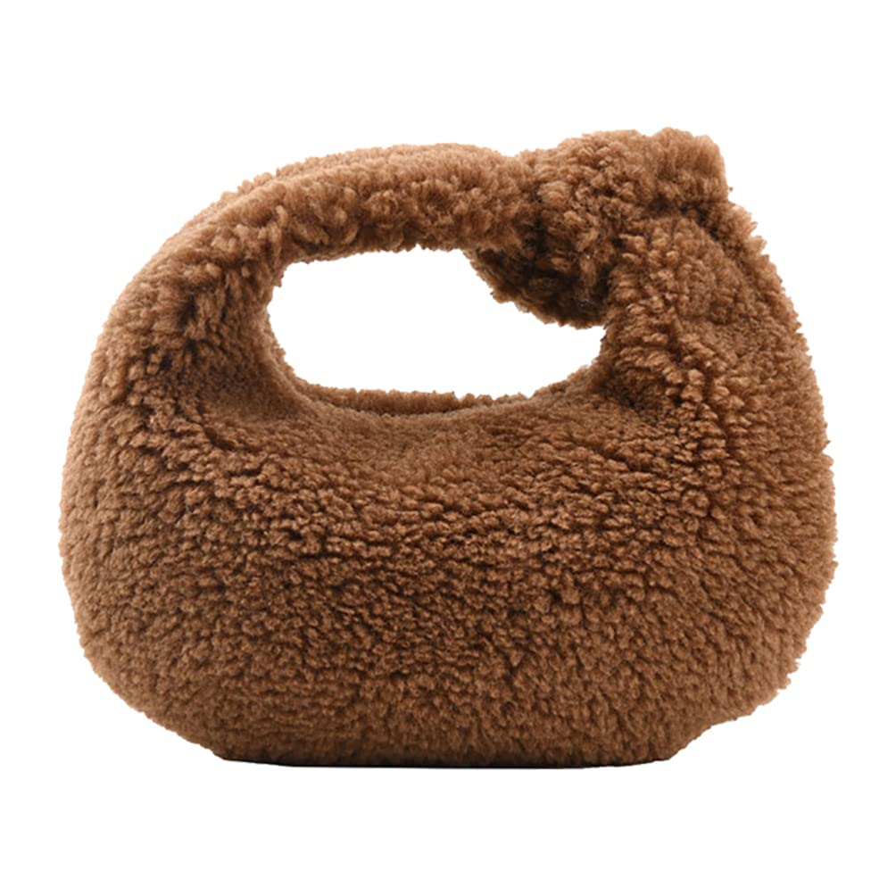 VALICLUD Women Dumpling Bag Plush Handbag Sheepskin Bag Plush Bag for Winter Storage Bag for Autumn and Winter Brown