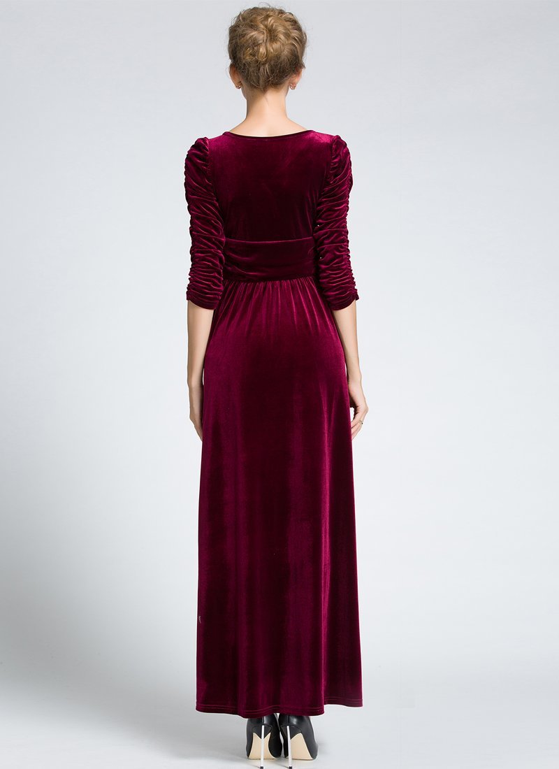 MedeShe Women's Christmas Long Velvet Maxi Dress (14/16, Burgundy Ruched Waist)