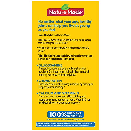 Nature Made Triple Flex 50 Plus Triple Strength with Glucosamine and Chondroitin, Dietary Supplement for Joint Support, 120 Caplets, 60 Day Supply