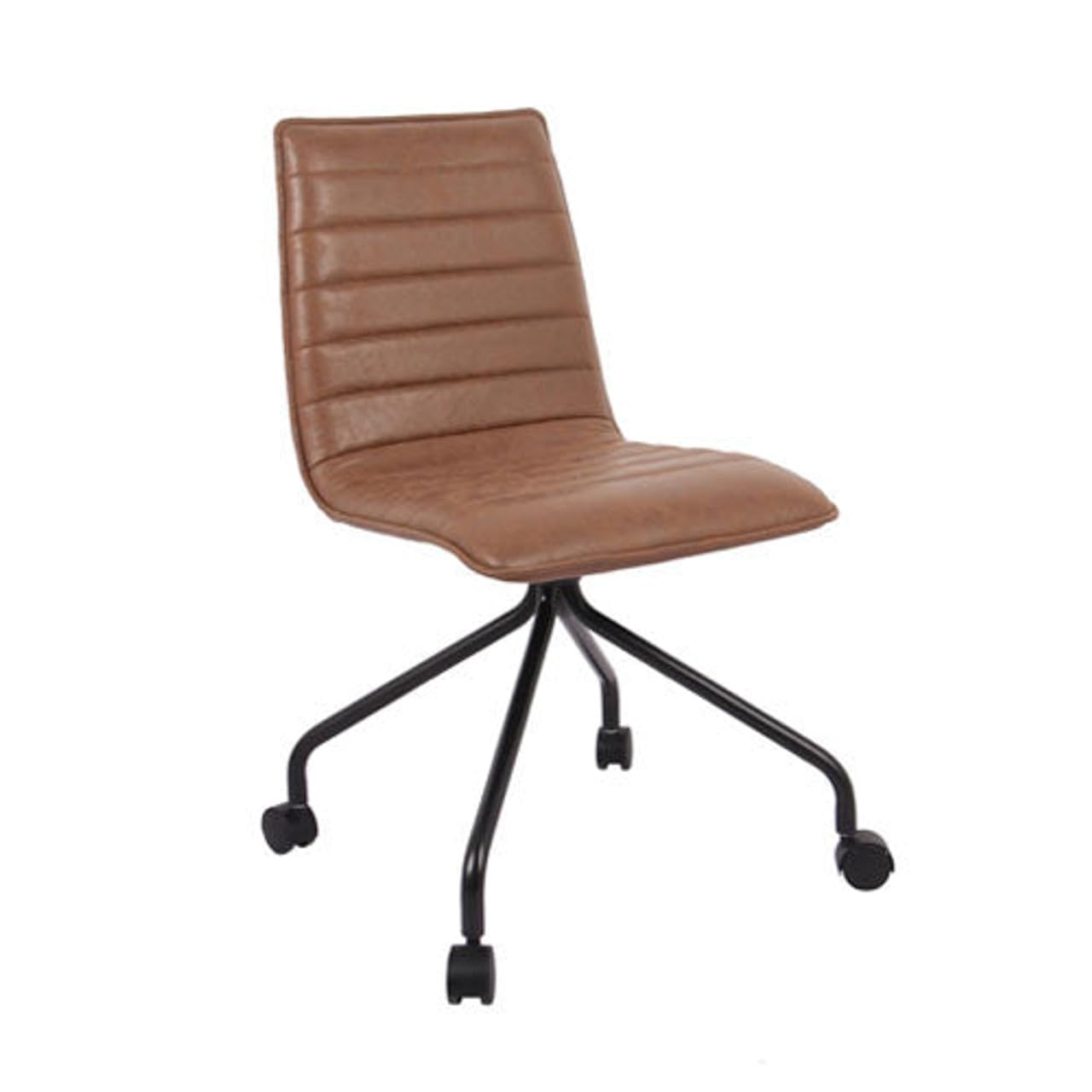 Modern Rolling Office Chair with Channeling, Low Back PU Leather Ribbed Armless Office Chair, Ergonomic Swivel Computer Task Chair with Wheels for Office, Home
