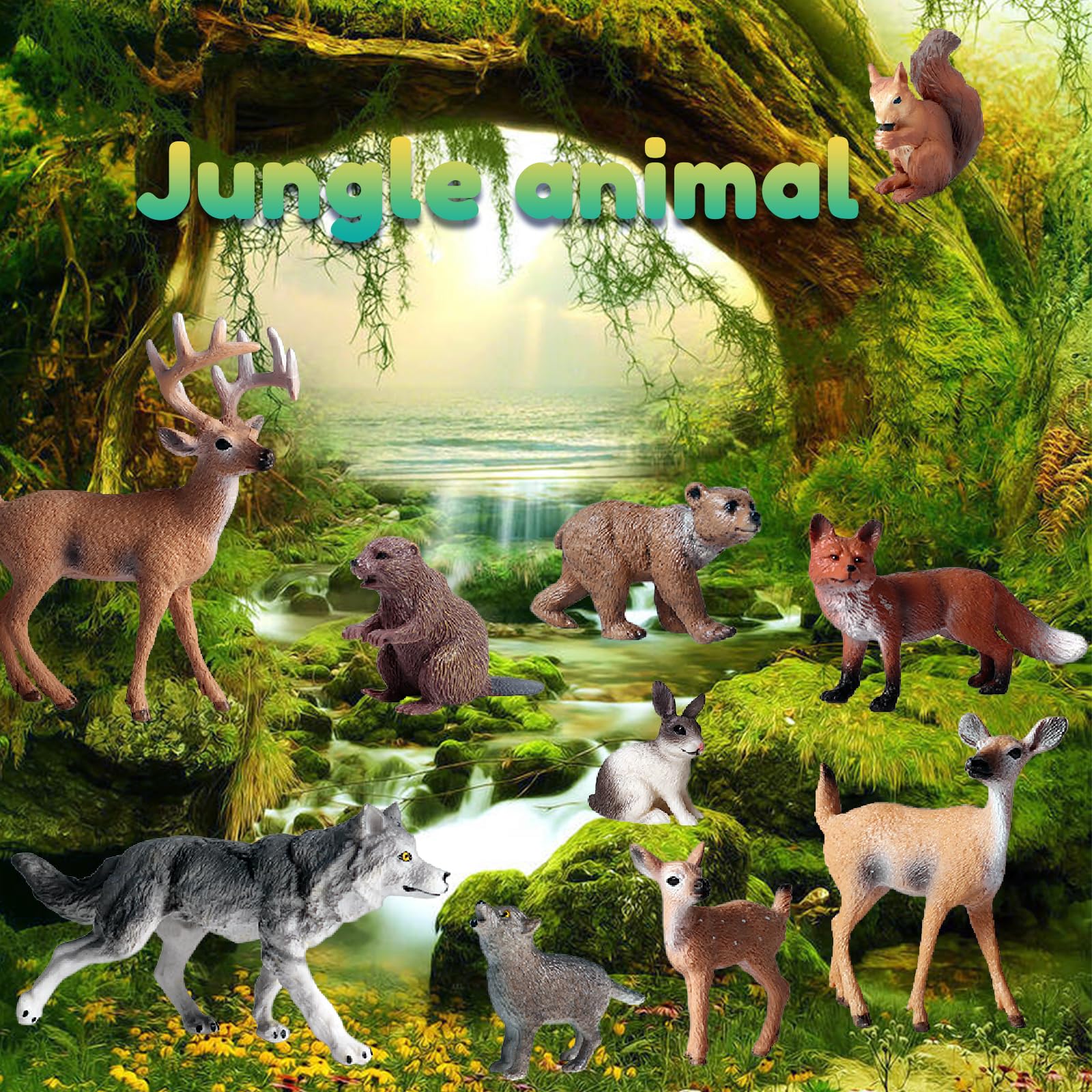 SCAHOW 10pcs Forest Animal Toys Figures, Realistic Woodland Creatures Figurines, Plastic Animals Miniature Toys Cake Topper