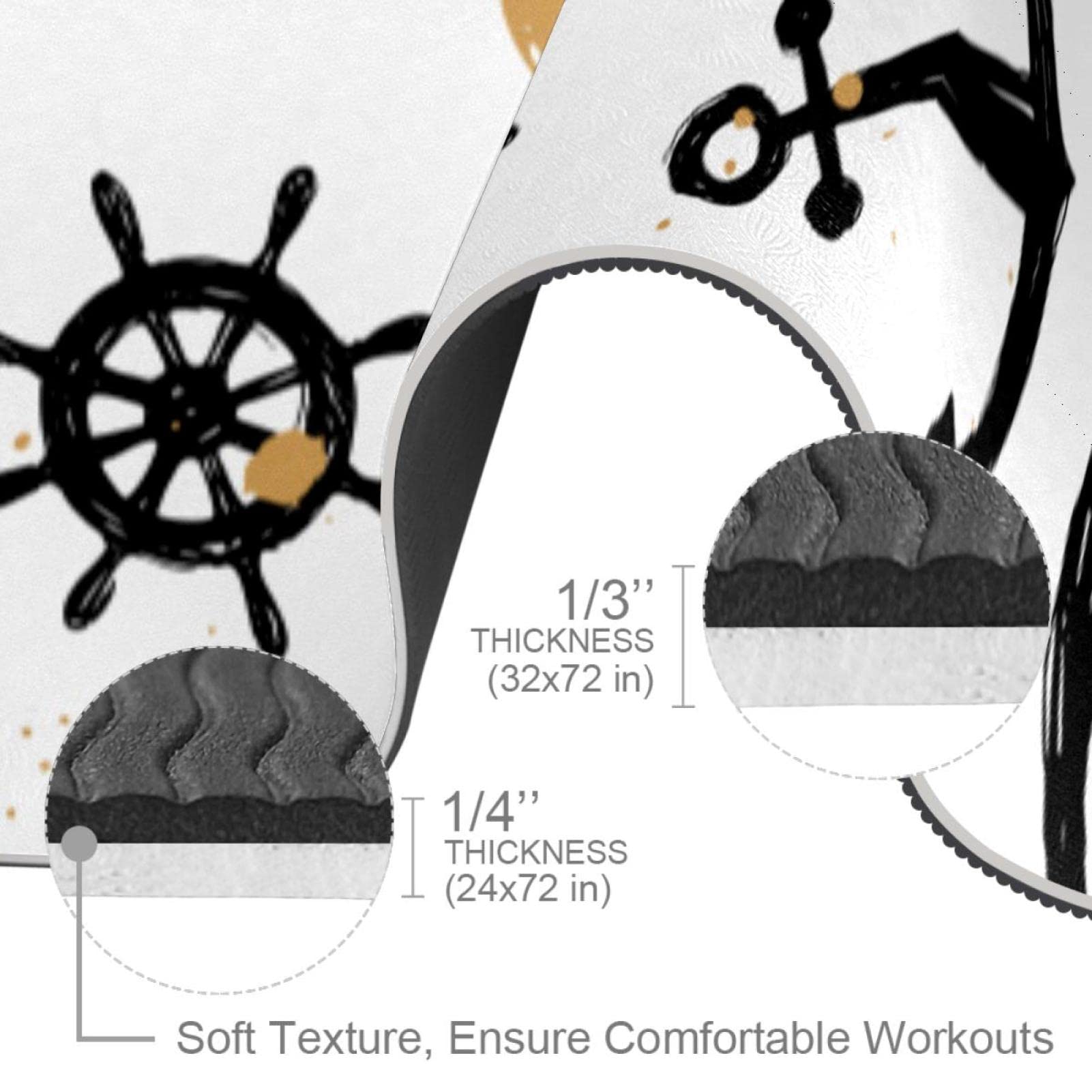 Yoga Mat, Yoga Mats for Home Workout, Workout Mat, Exercise Mats, Pilates Mat, seamless black anchor rudder art pattern