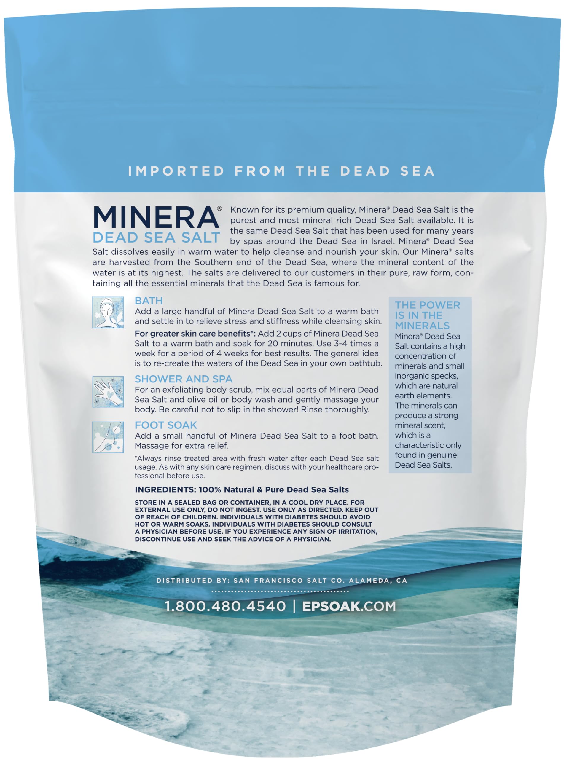 Minera Dead Sea Salt, 100% Pure & Natural, 5 lbs. Fine Grain (0-1.7 mm) Bulk Bag, Easily Dissolving Dead Sea Salts for Soaking & Bathing, Skin Nourishing Fine Sea Salt, Unscented
