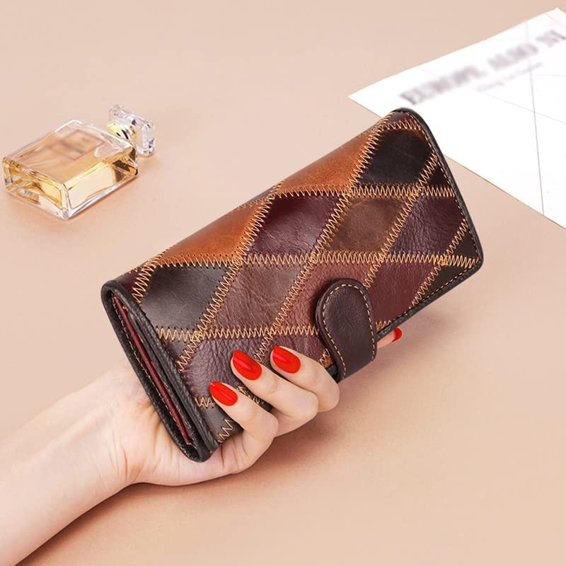 WYFDP Leather Wallet Women with Coin Purse Retro Wallet Color Leather Pocketbook Card Holder