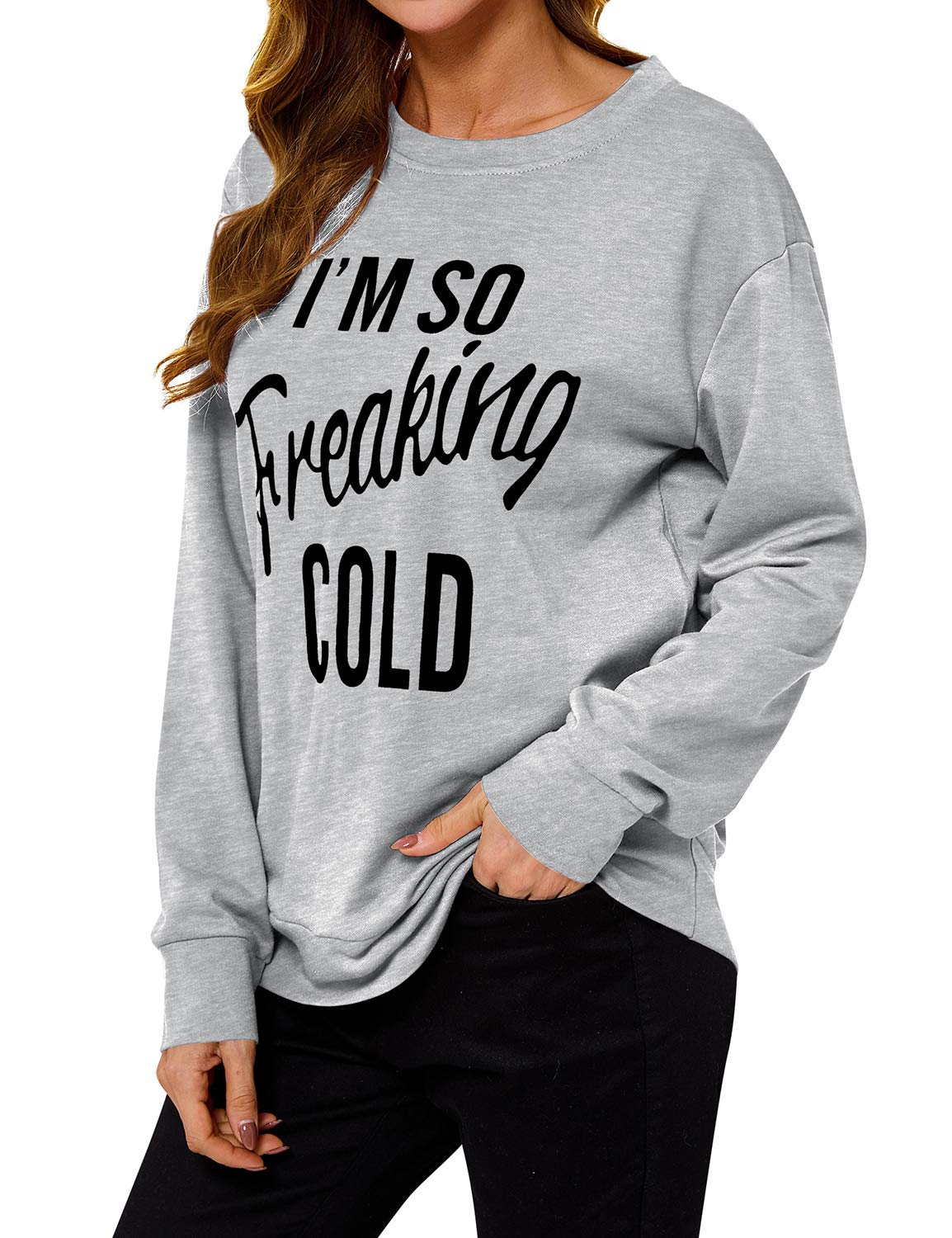 Nlife Women I am Cold Letter Long Sleeve Funny Graphic Oversized Sweatshirts Casual Christmas Sweatshirt Tops