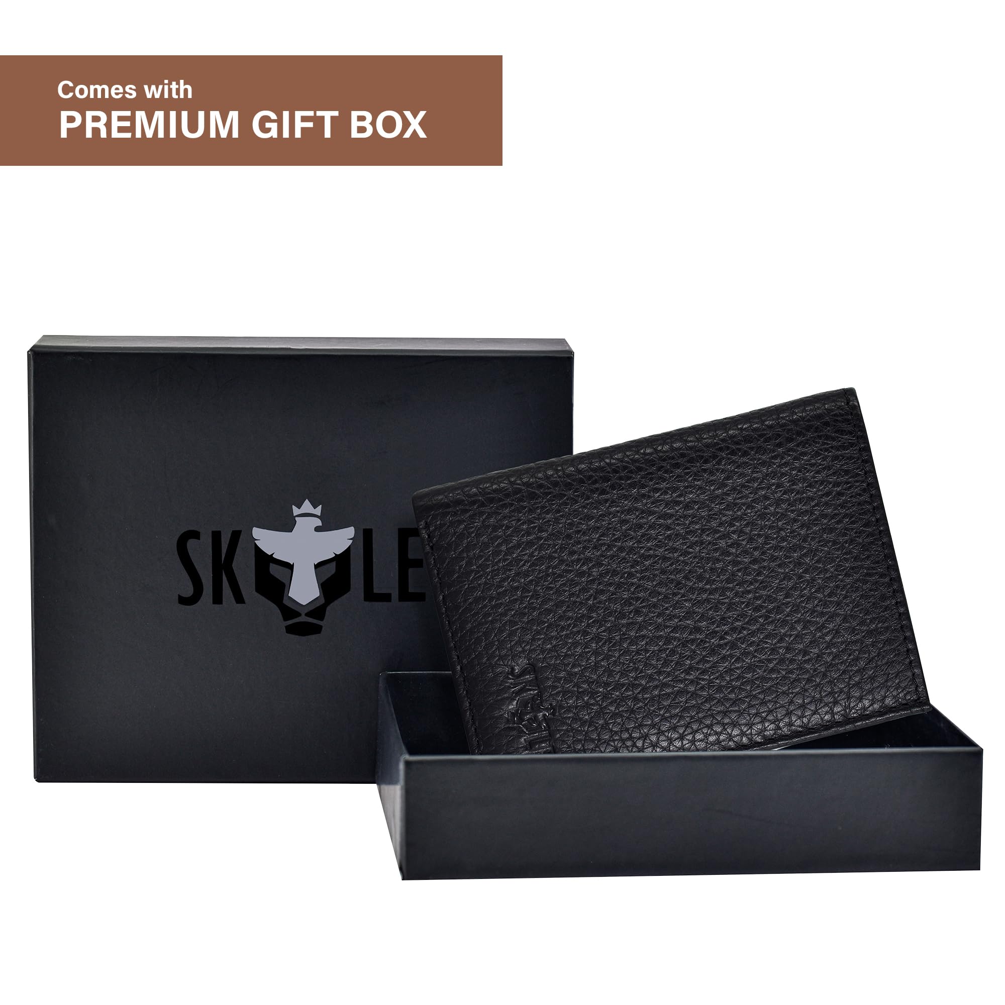 skyle Mens Leather Wallet (Black), Front Pocket Wallets for Men, Card Holder Wallet, RFID Wallet, Black Wallet for Men, Smart Wallet for Men, Business Card Organizer, Slim Wallet, (J02-8514)