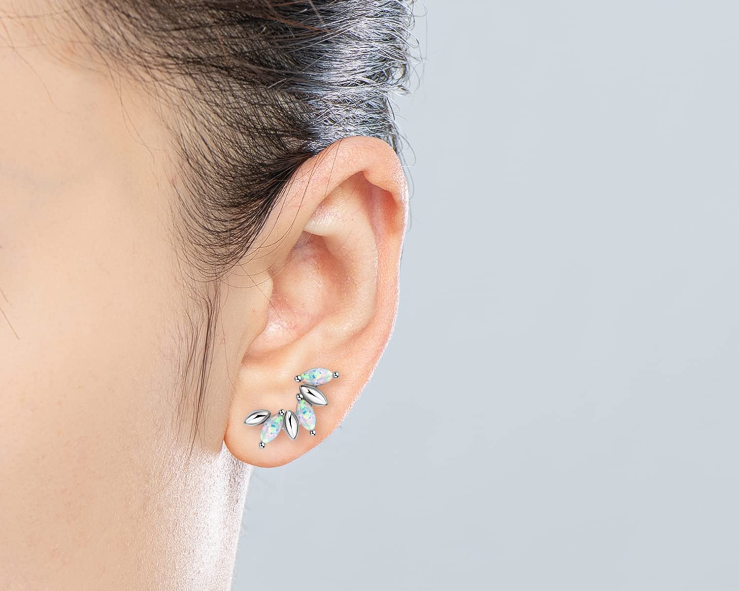 Sterling Silver Opal Stud Earrings for Women, Hypoallergenic Marquise Cut Birthstone Birthday Gift Fine Jewelry for Her Mothers Day